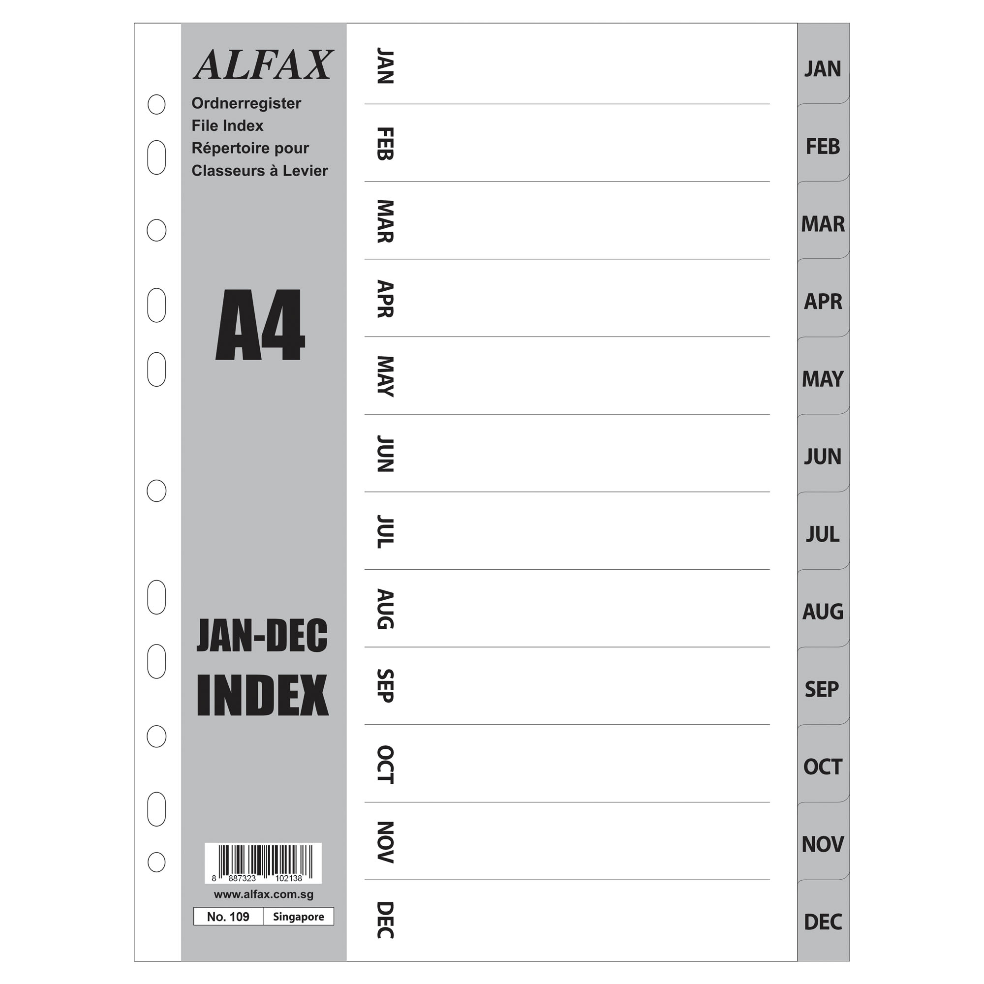 Alfax 109 Plastic Grey Divider A4 - Jan-Dec index | NTUC FairPrice