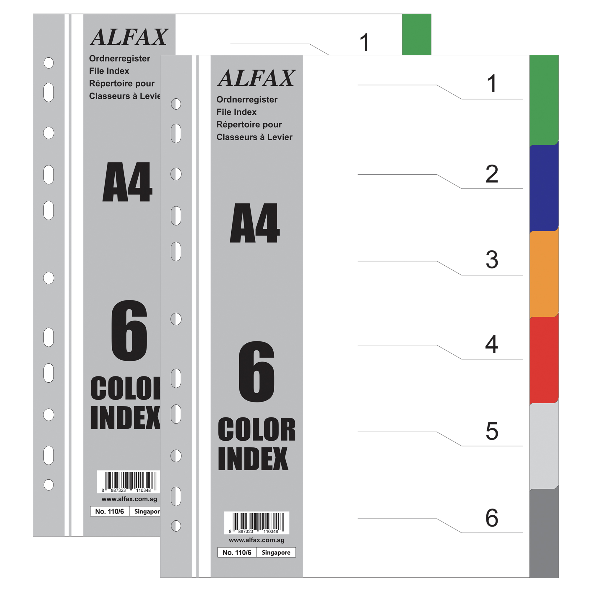 Alfax 110-6 Plastic Divider A4 - 6 Colour Index | NTUC FairPrice