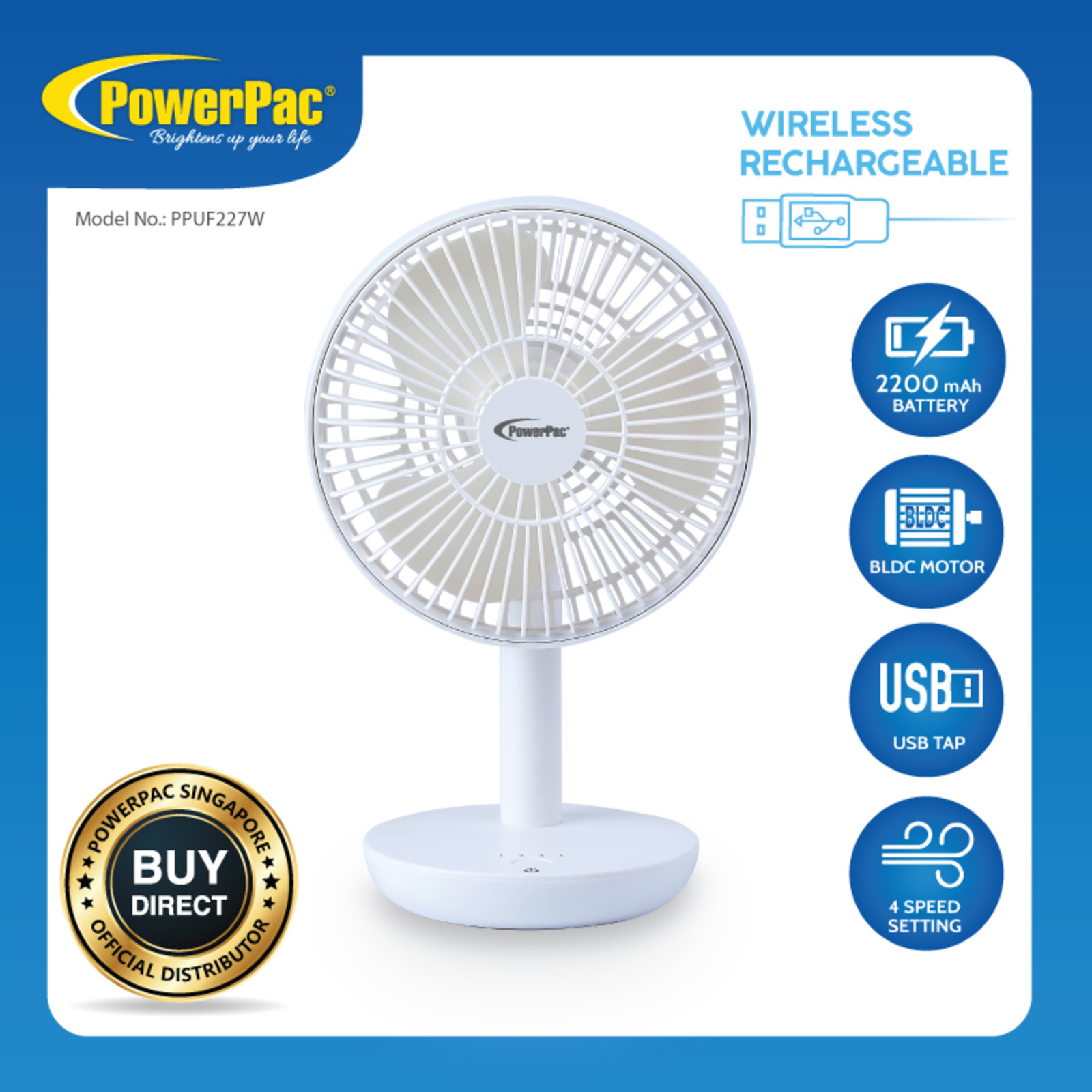 PowerPac (PPUF227W) Wireless USB Fan | NTUC FairPrice