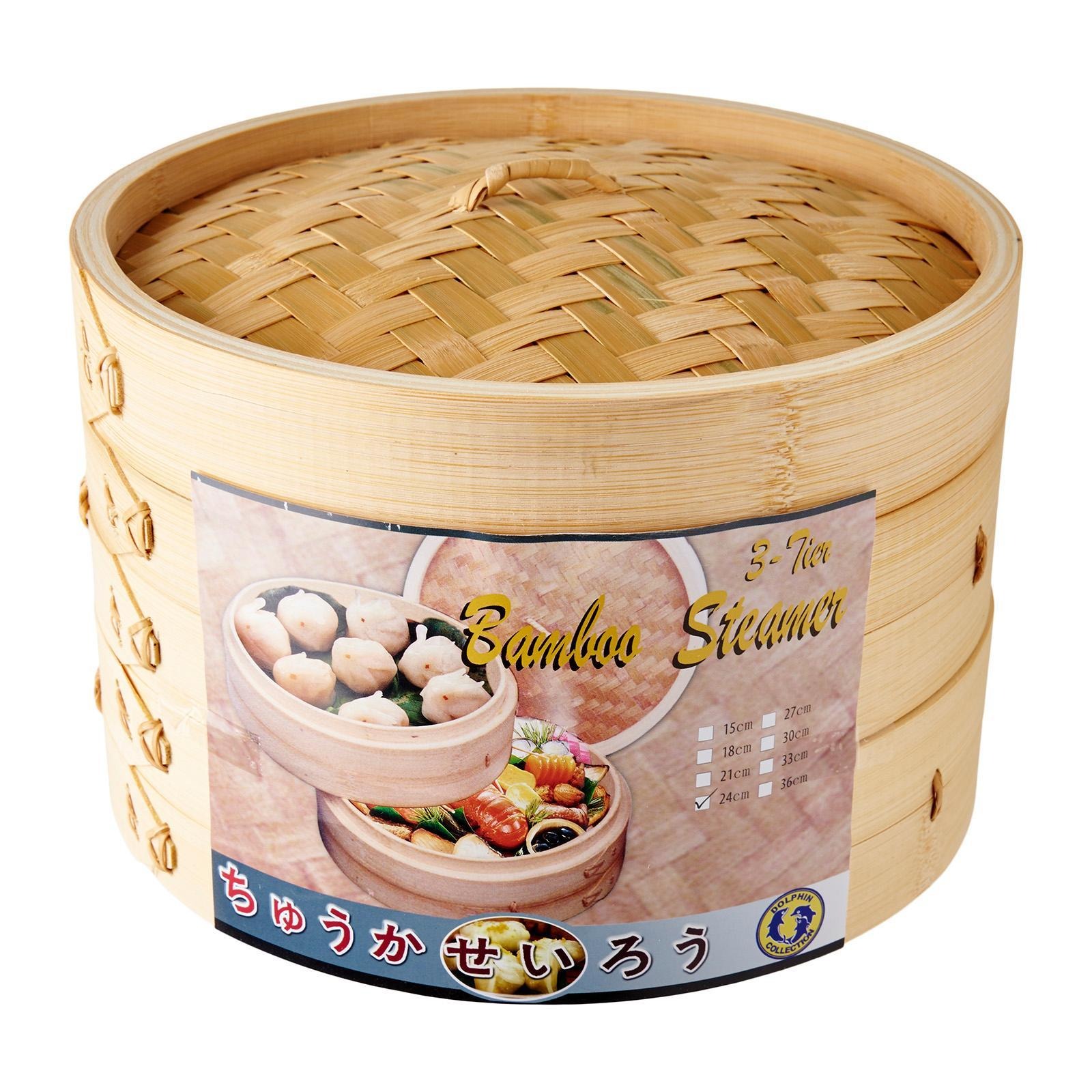 Dolphin Collection Bamboo Steamer 2-Tier With Cover 24cm | NTUC FairPrice