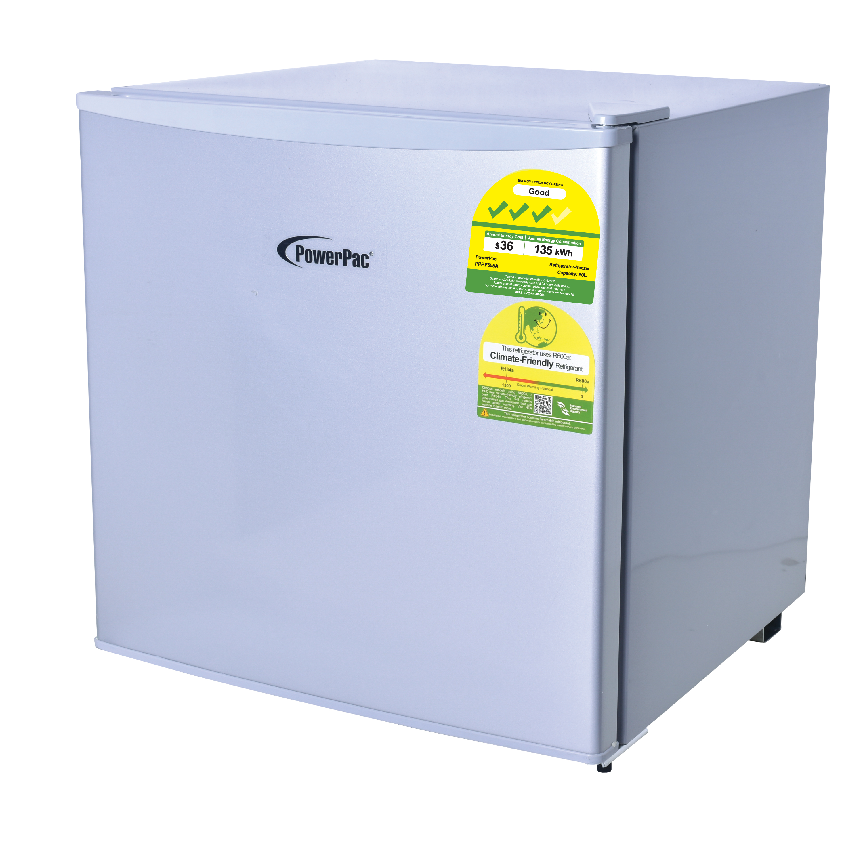 PowerPac (PPBF555) 50L Bar Fridge with Lock - Silver | NTUC FairPrice