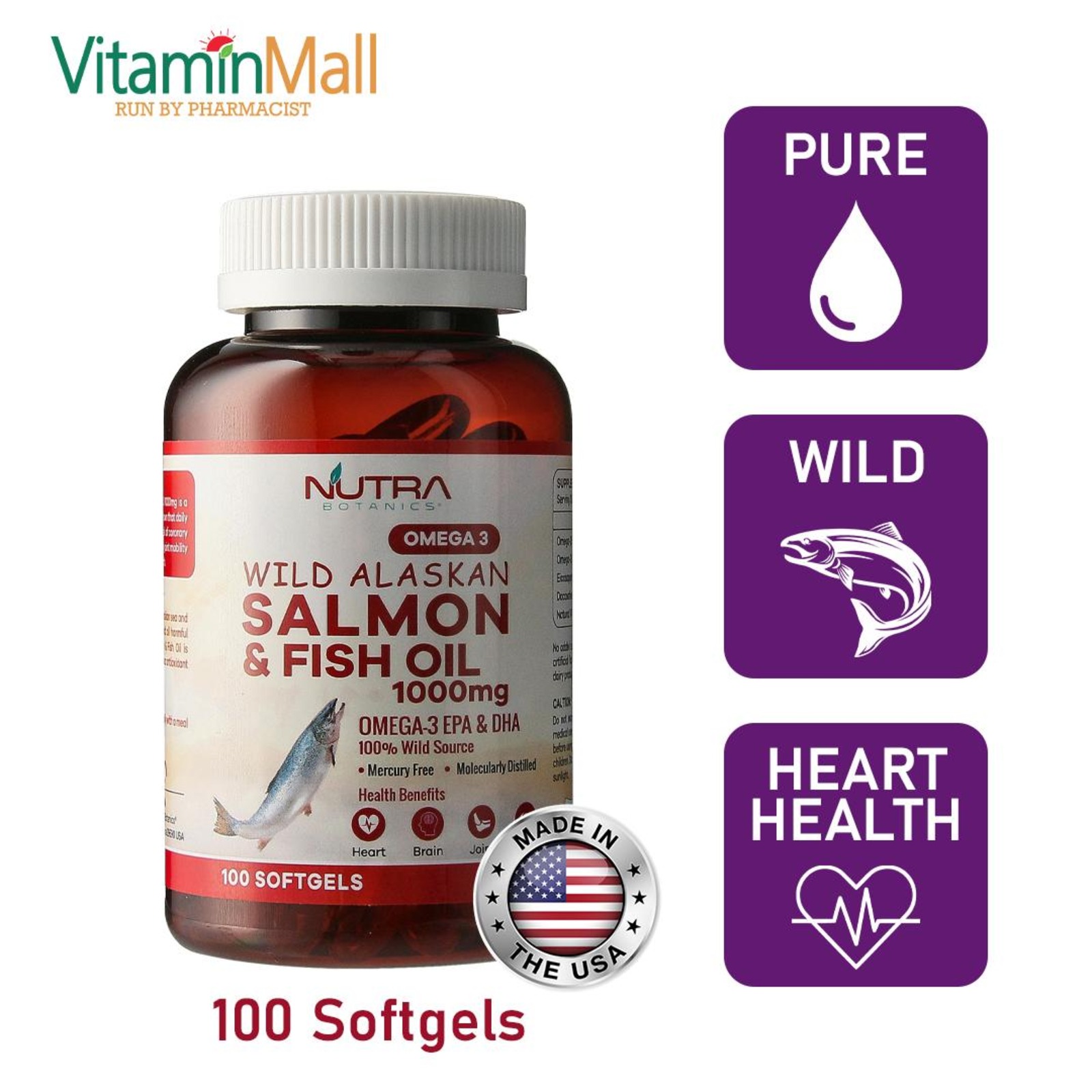 Nutra Botanics Wild Alaskan Omega 3 Salmon Fish Oil 1000mg | NTUC FairPrice