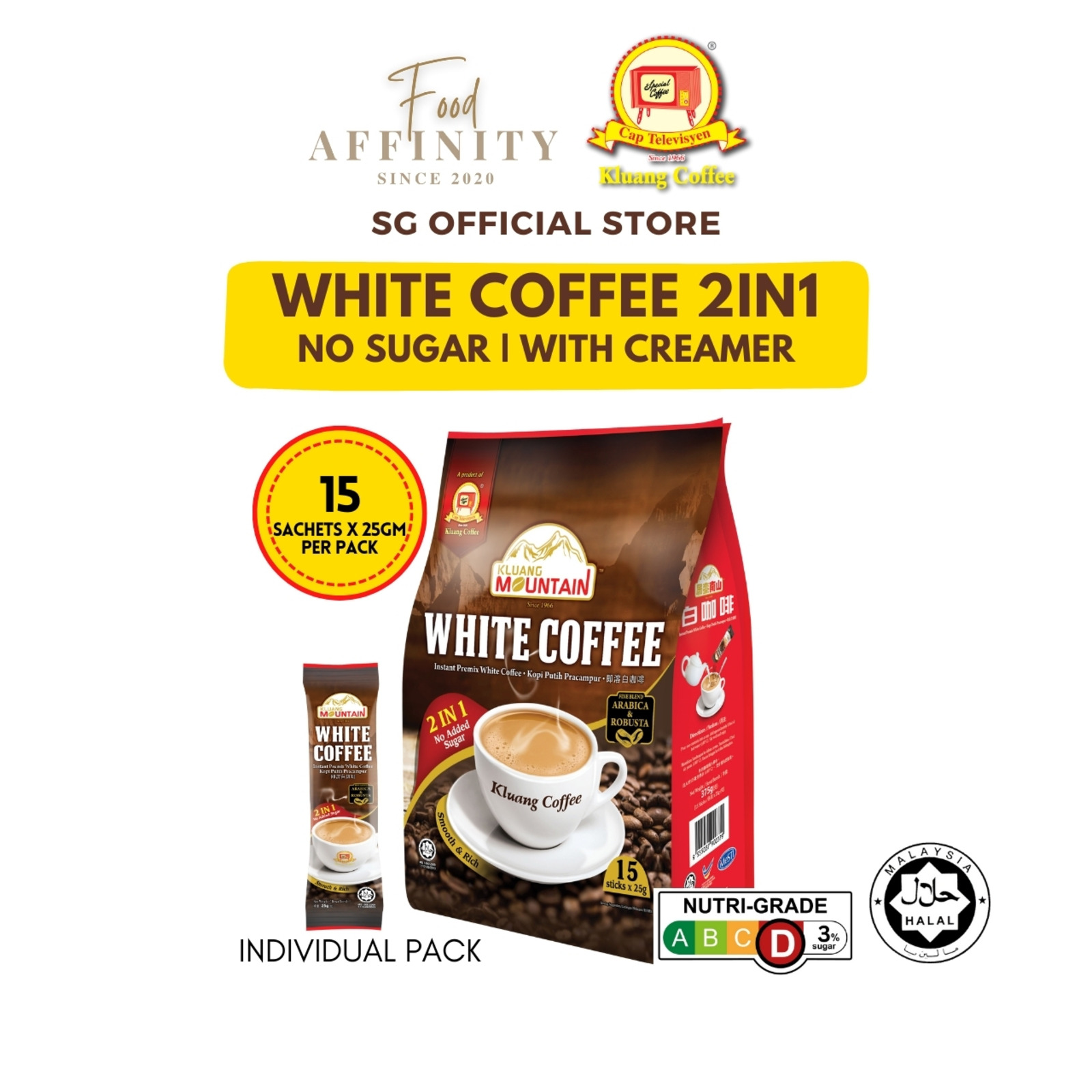 Kluang Mountain 2in1 Instant White Coffee - No added sugar | NTUC FairPrice