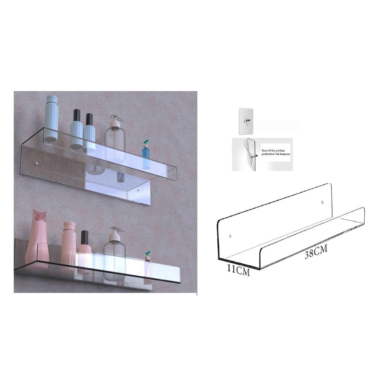 PurityWhite Acrylic Shelf non drilling Rack organizer | NTUC FairPrice