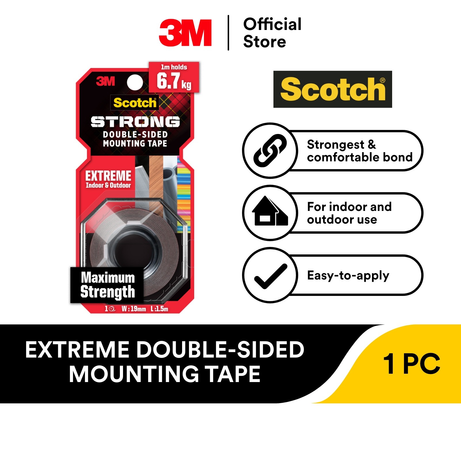3M Scotch Extreme Double-Sided Mounting Tape 19 mm x 1.5 m | NTUC FairPrice