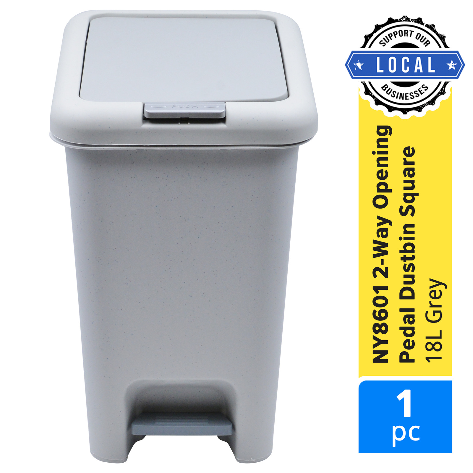 BLS NY8601 2-Way Opening Pedal Dustbin Square 18L Grey | NTUC FairPrice