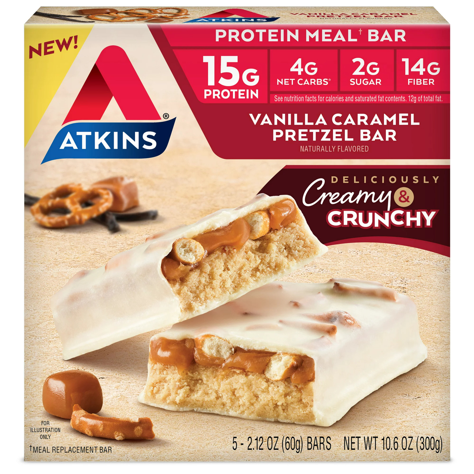 Atkins Meal Bar Vanilla Caramel Pretzel (5 bars) | NTUC FairPrice