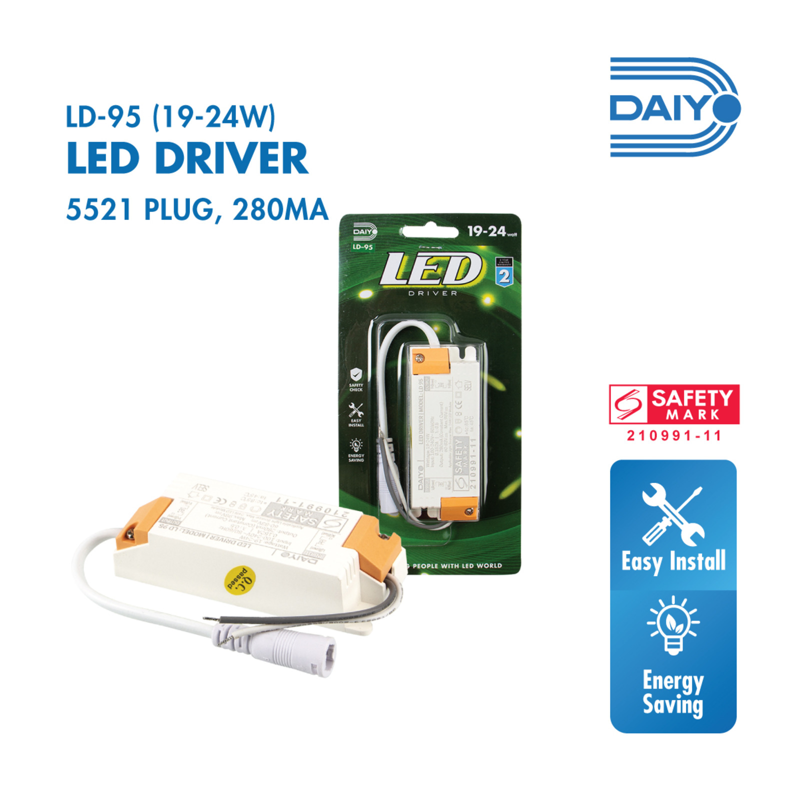 Daiyo LED Driver 19-24W / 5521 Plug 280mA 1 pc | NTUC FairPrice