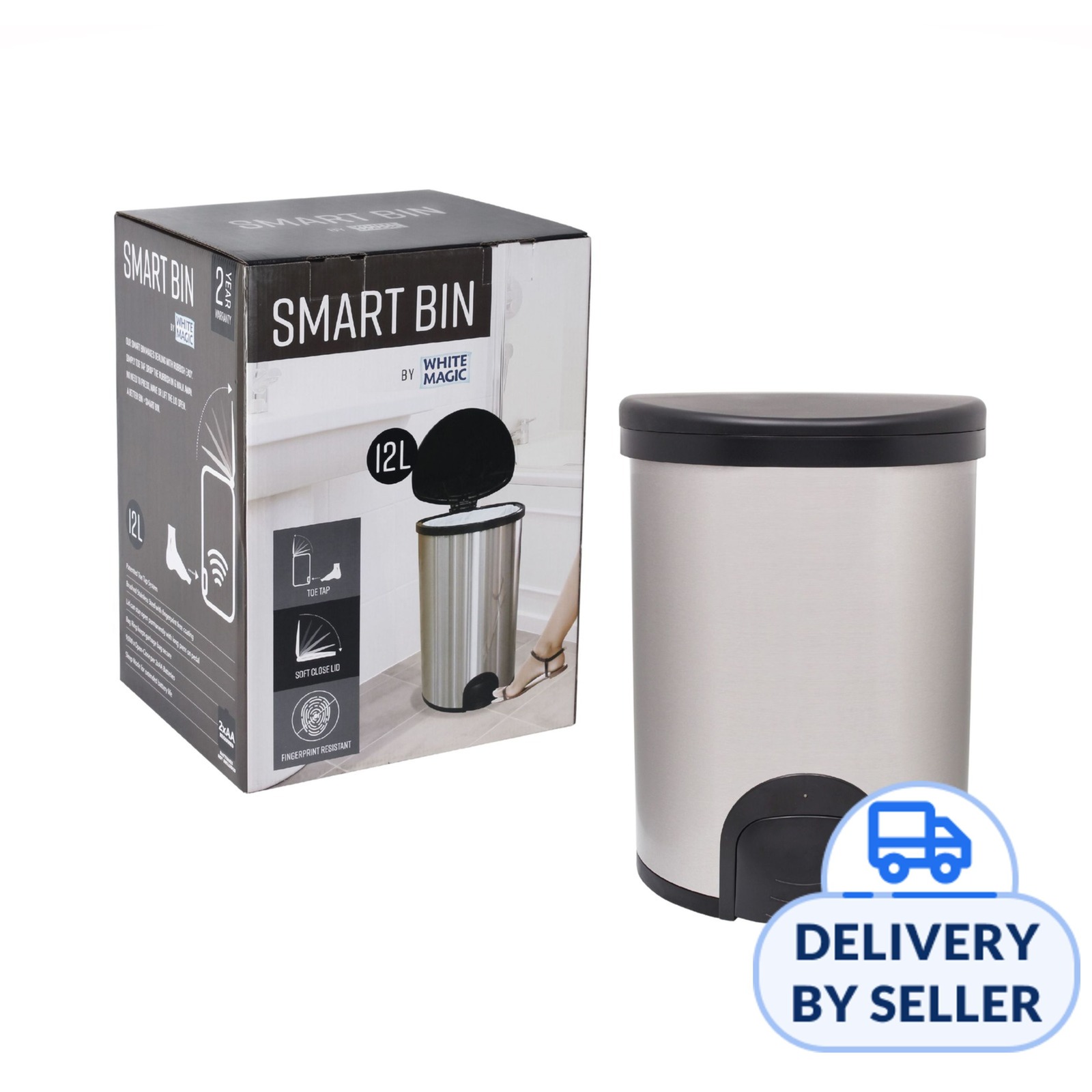 White Magic Smart Bin 12L - The Worlds First Toe Tap Bin | NTUC FairPrice