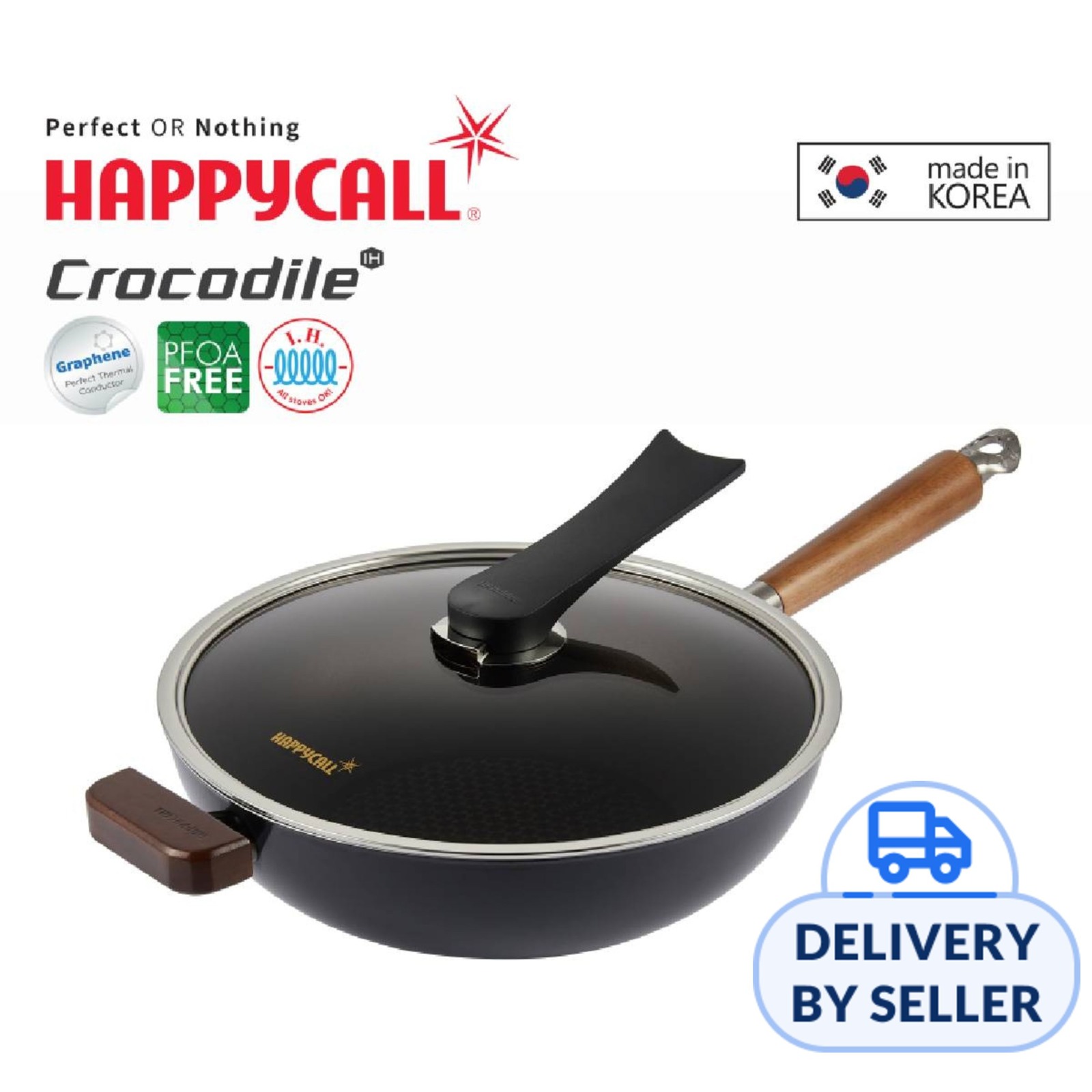 HappyCall Crocodile IH 30cm Graphene Wok Pan With Glass Lid | NTUC ...
