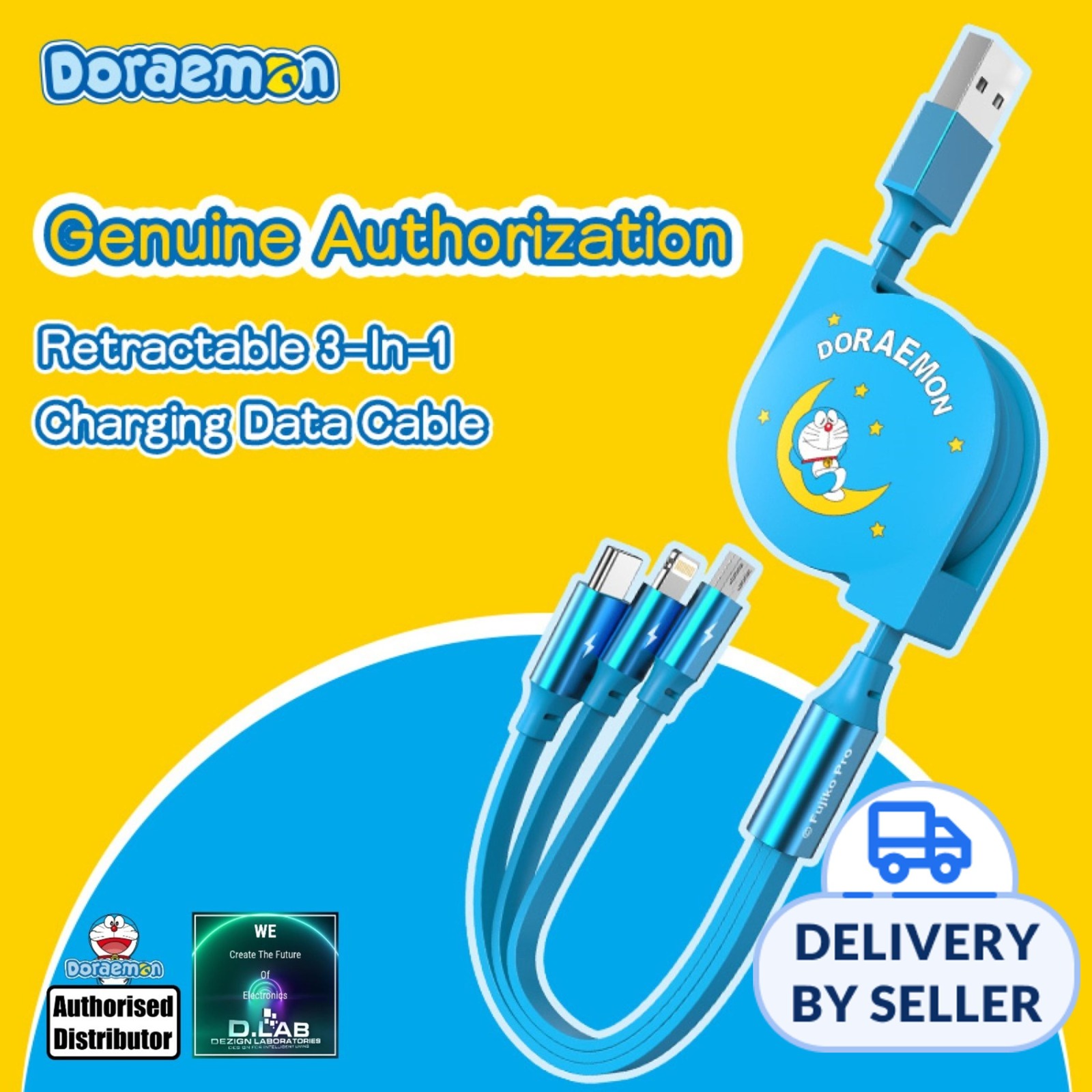 D.LAB Doraemon 3-In-1 Charging Data Cable | NTUC FairPrice
