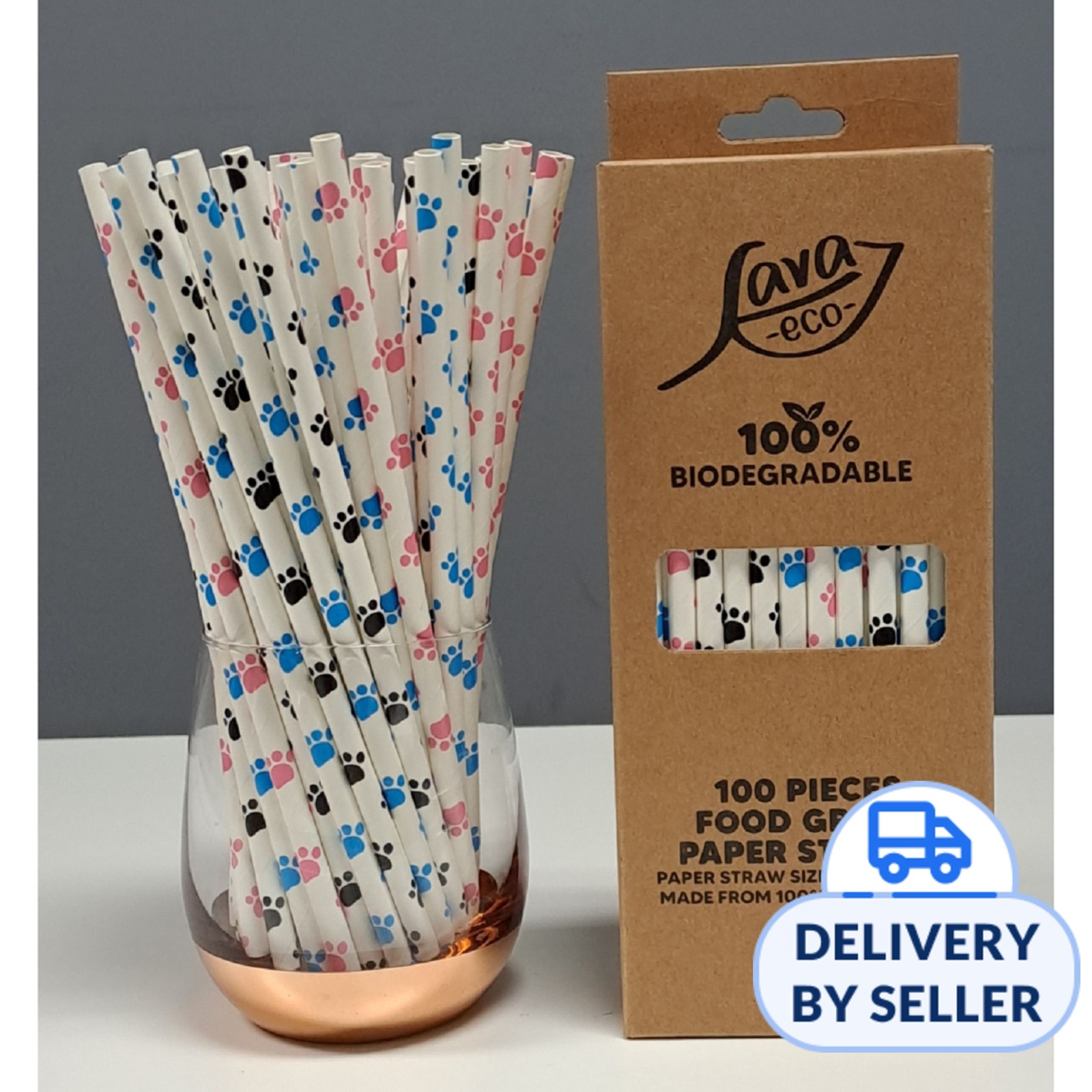 LAVA ECO Colorful Cute Paw Prints Drinking Paper Straws | NTUC FairPrice