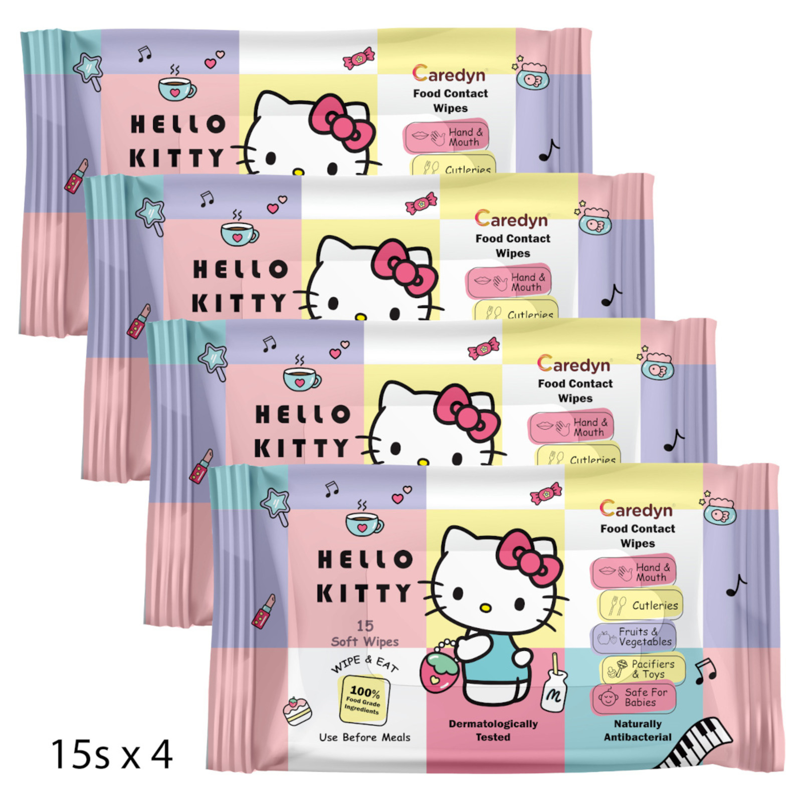 CAREDYN Hello Kitty Food Contact Wipes 15 Sheets x 4 Packs | NTUC FairPrice