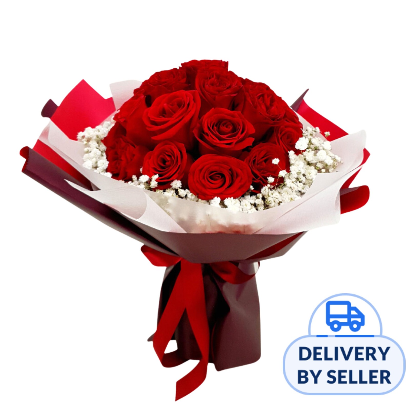 JM Flower Destiny Red White Baby's Breath Bouquet (24 Roses) | NTUC ...