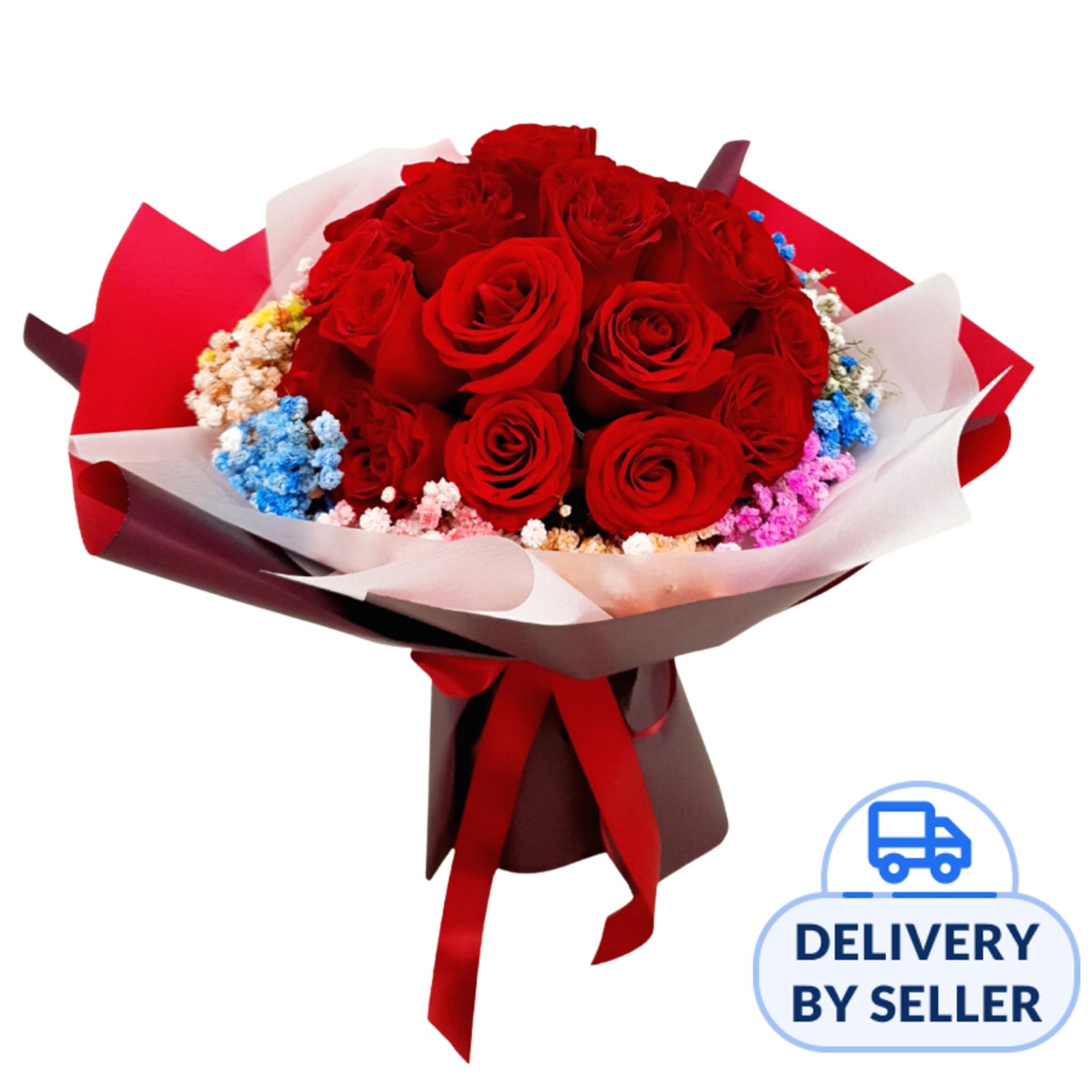 JM Flower Destiny Red Rainbow Babys Breath Bouquet (24 Roses) | NTUC ...