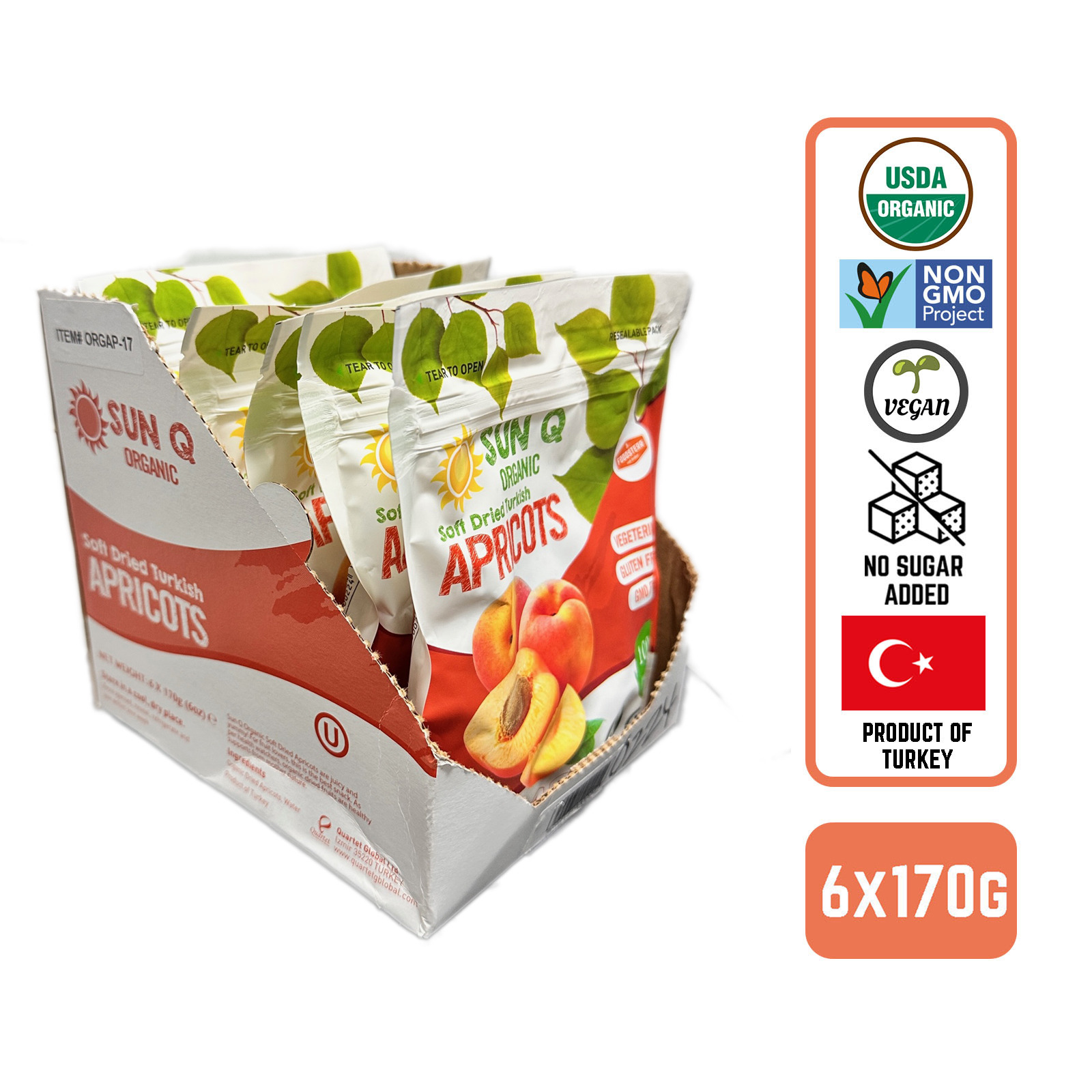 SunQ Organic Soft Dried Apricots, 170g (6 Packets/Case) | NTUC FairPrice