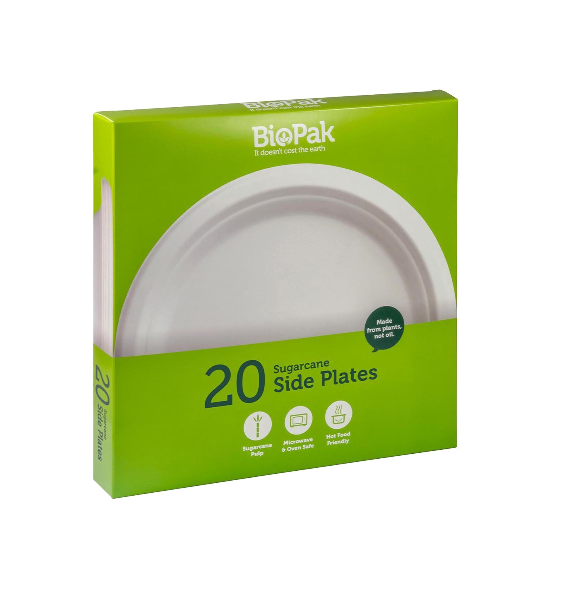 BioPak Sugarcane Side Plates 18cm Plastic Free - White | NTUC FairPrice
