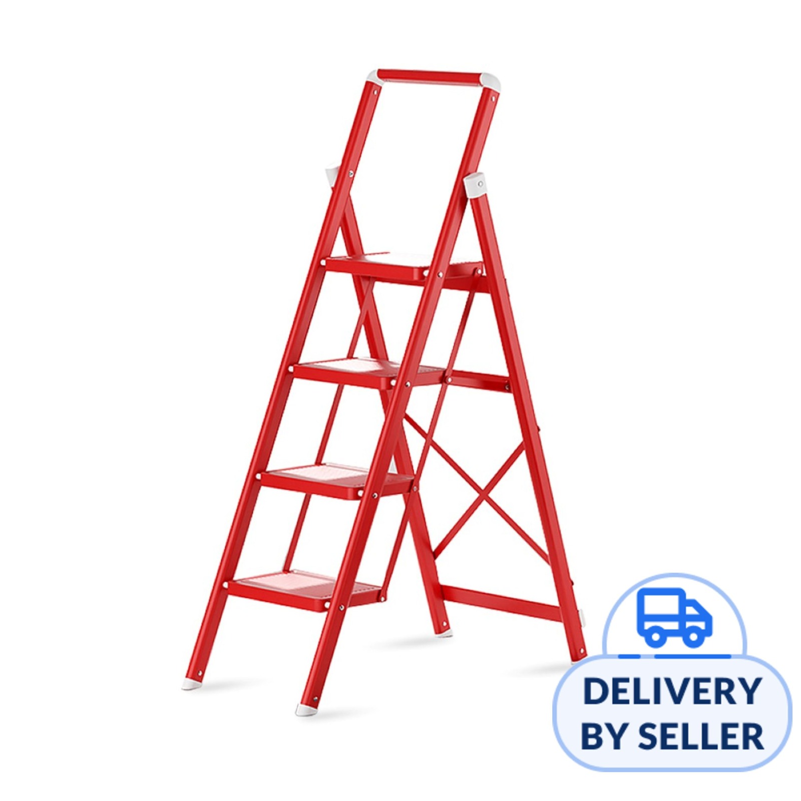 HOUZE Stáli 4-Tier Carbon Steel Ladder with Wide Pedal Red | NTUC FairPrice