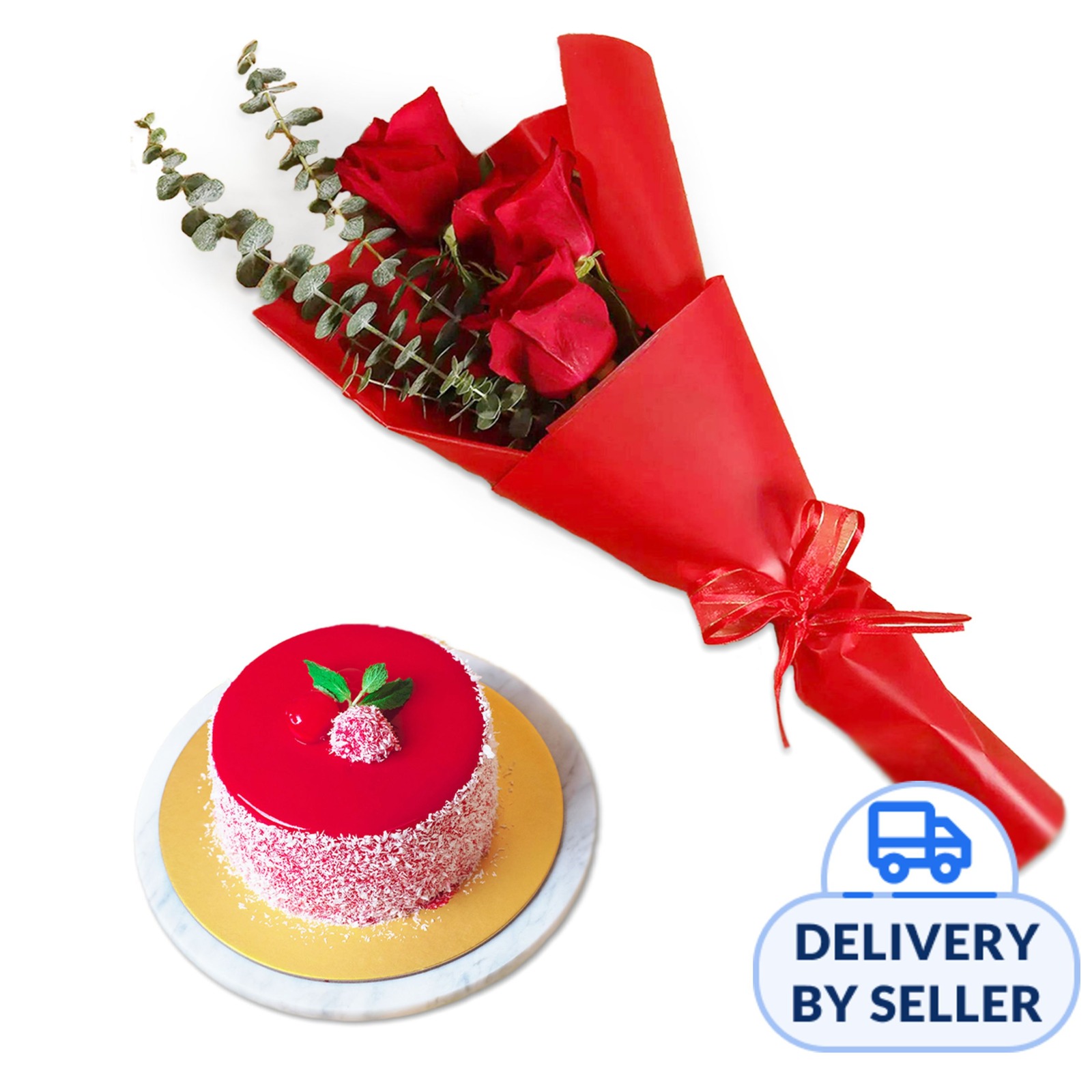FNP Beautiful Red Rose Bouquet With Mini Mousse Cake | NTUC FairPrice
