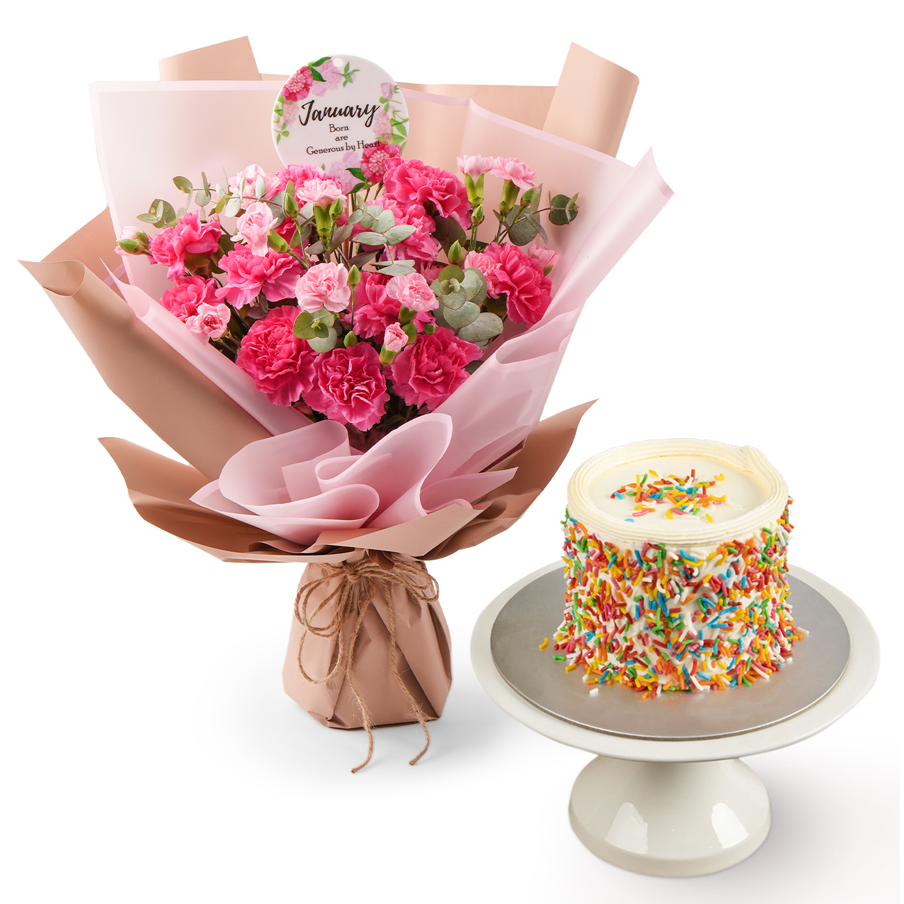 FNP Birthday Wish Carnation Bouquet And Cake | NTUC FairPrice