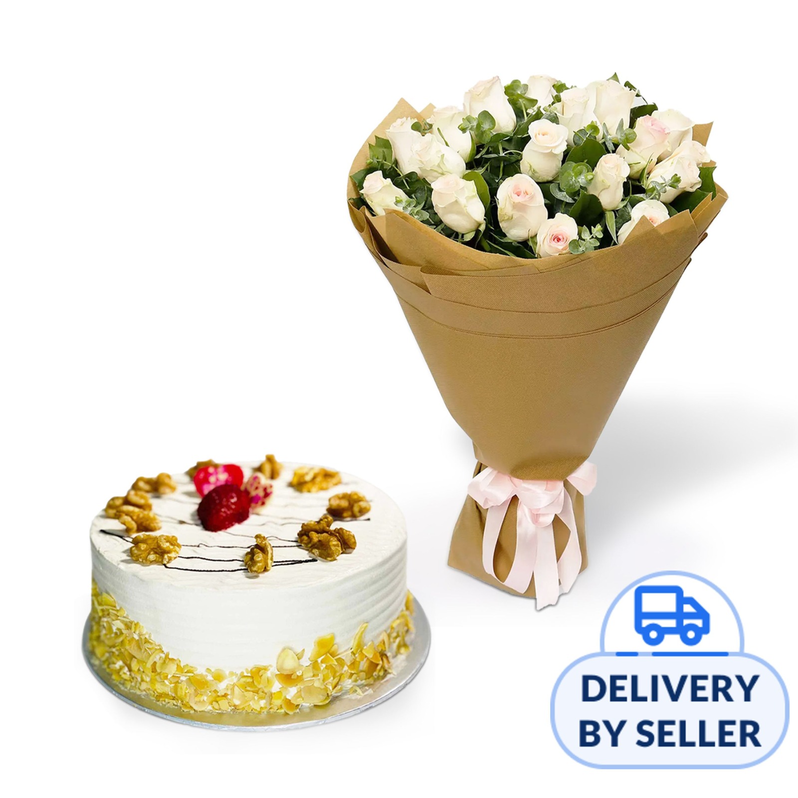 FNP Mocha Cake and Peach Rose Bouquet | NTUC FairPrice