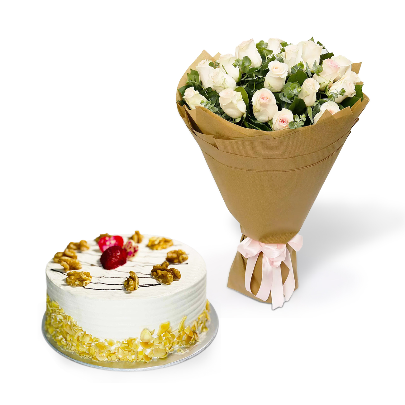 FNP Mocha Cake and Peach Rose Bouquet | NTUC FairPrice