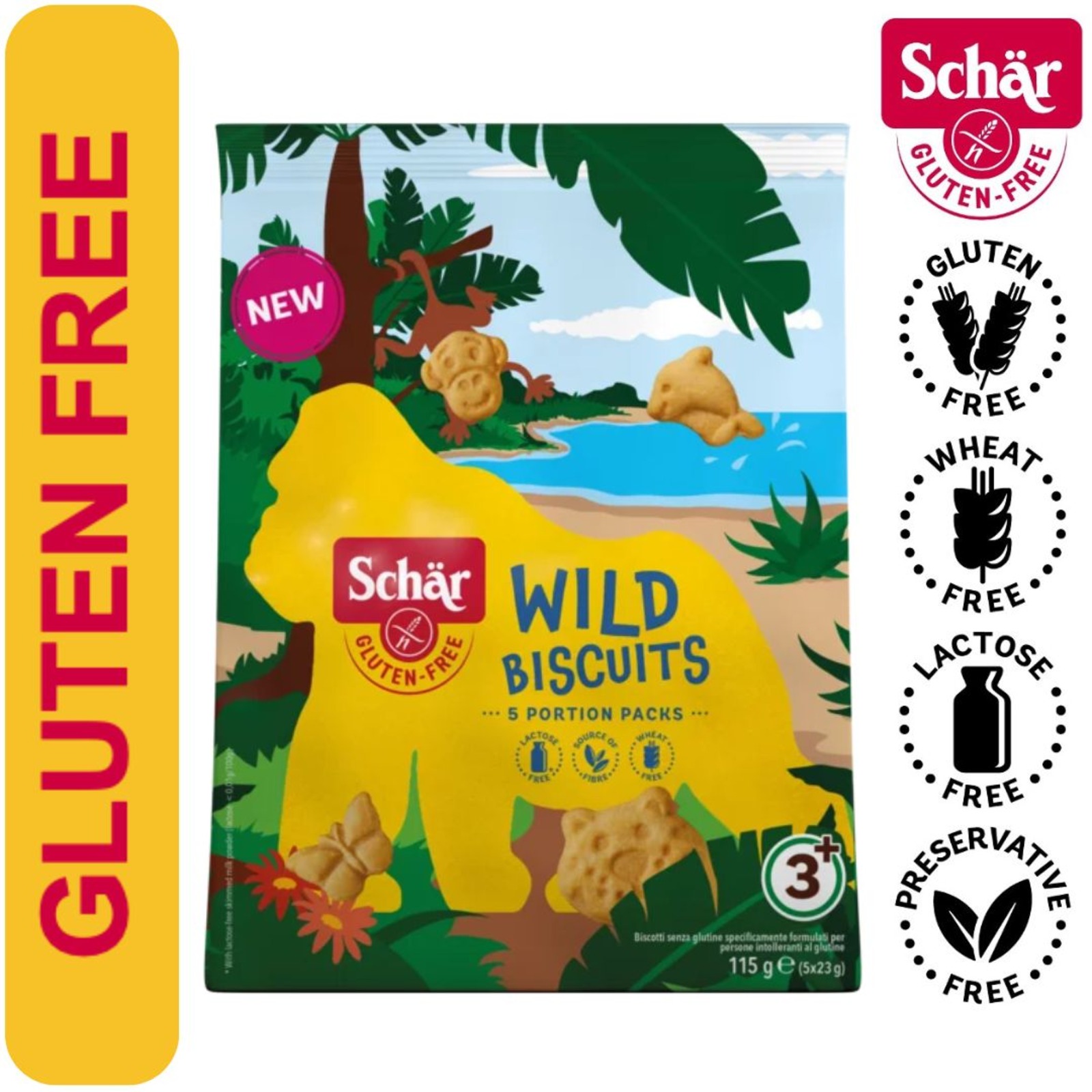 Schar Gluten Free Wild Biscuits - 115gr (5x23g) For Kids | NTUC FairPrice