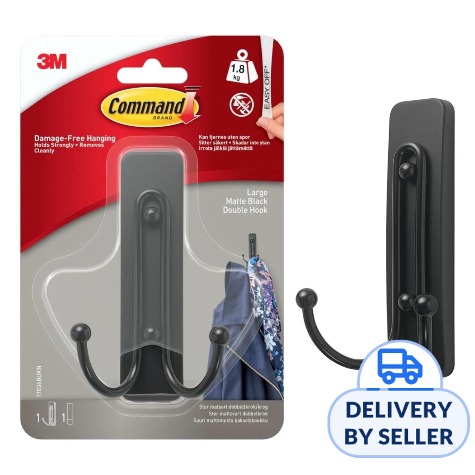 3M Command Large Double Hook Matt Black | NTUC FairPrice