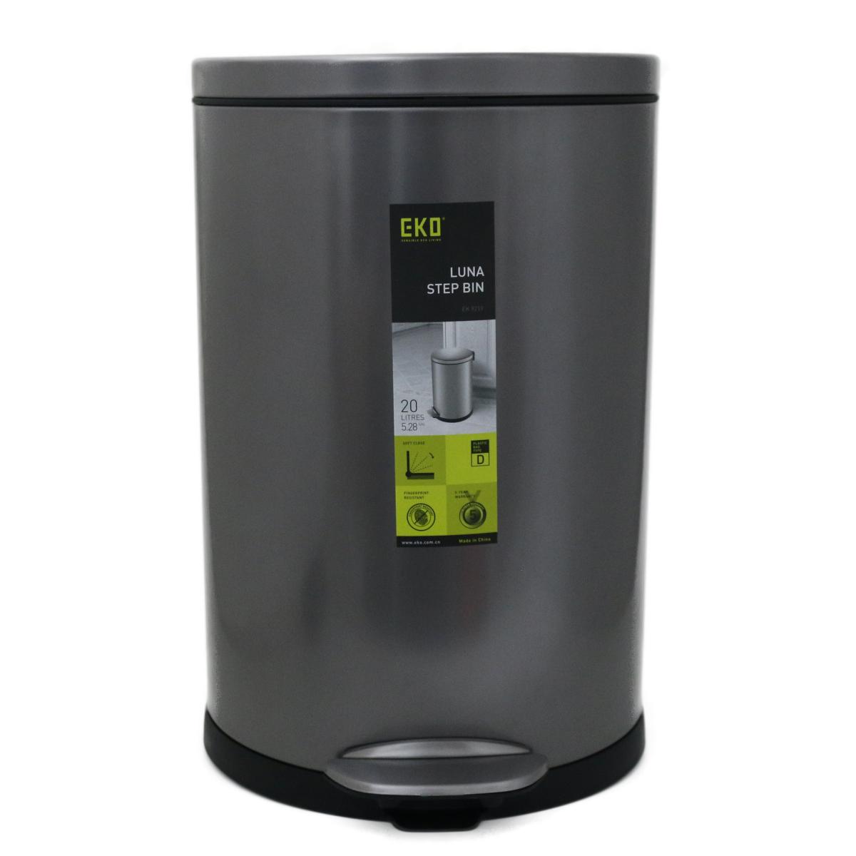 Eko S/S Step Bin With Soft Closing Lid 20L Titanium Grey | NTUC FairPrice