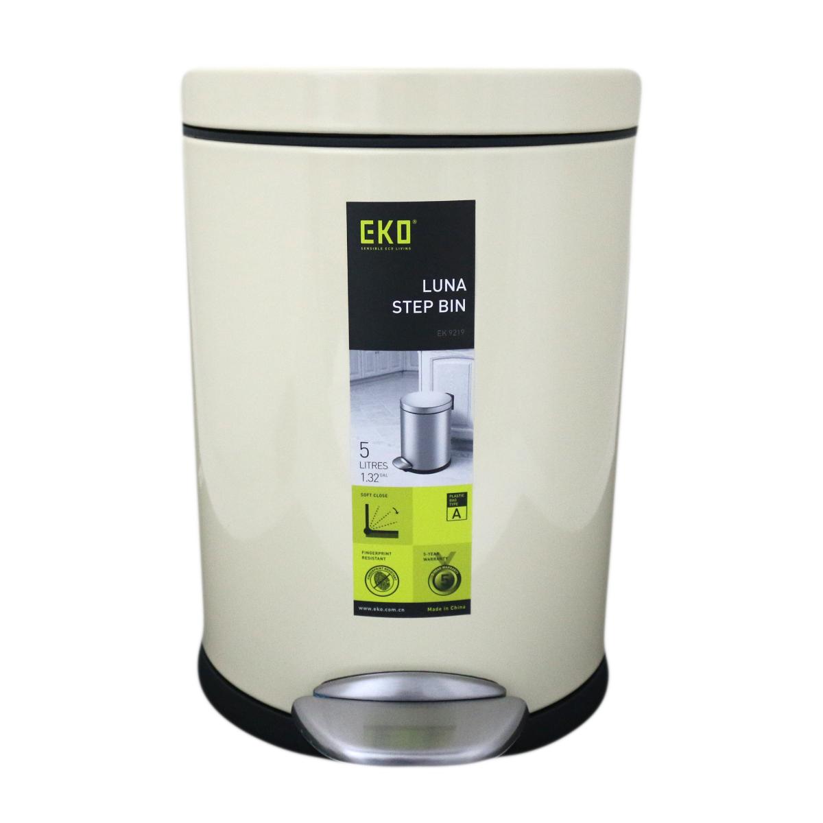 Eko S/S Step Bin With Soft Closing Lid , 5L, Cream, Luna | NTUC FairPrice