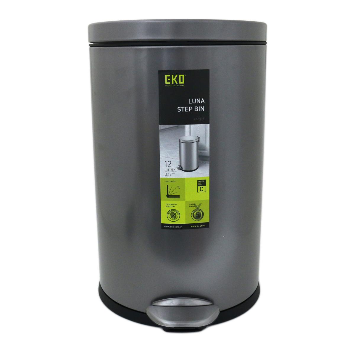 Eko S/S Step Bin With Soft Closing Lid 12L Titanium Grey | NTUC FairPrice