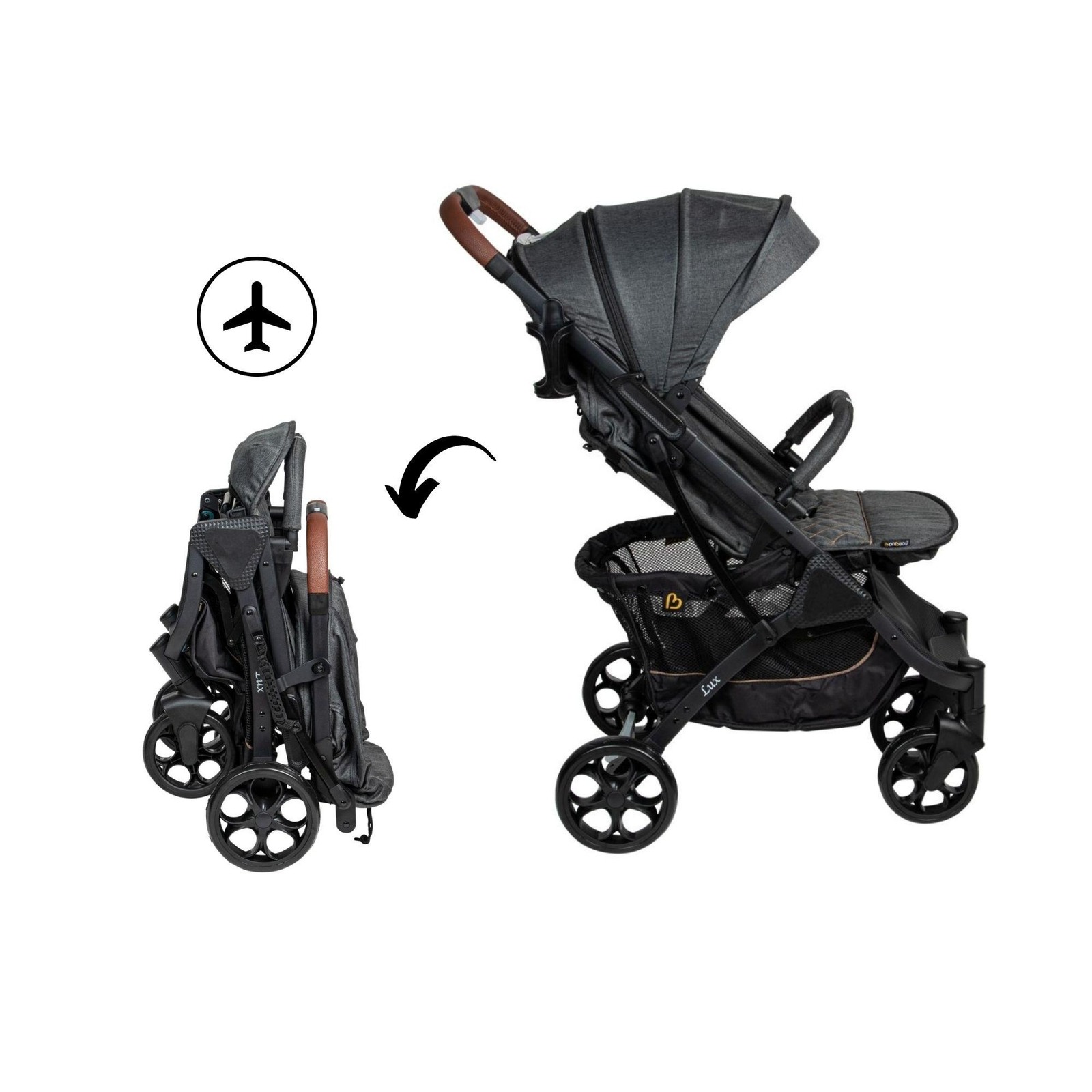 Bonbijou Lux Stroller (Dark Pebble Grey) | NTUC FairPrice