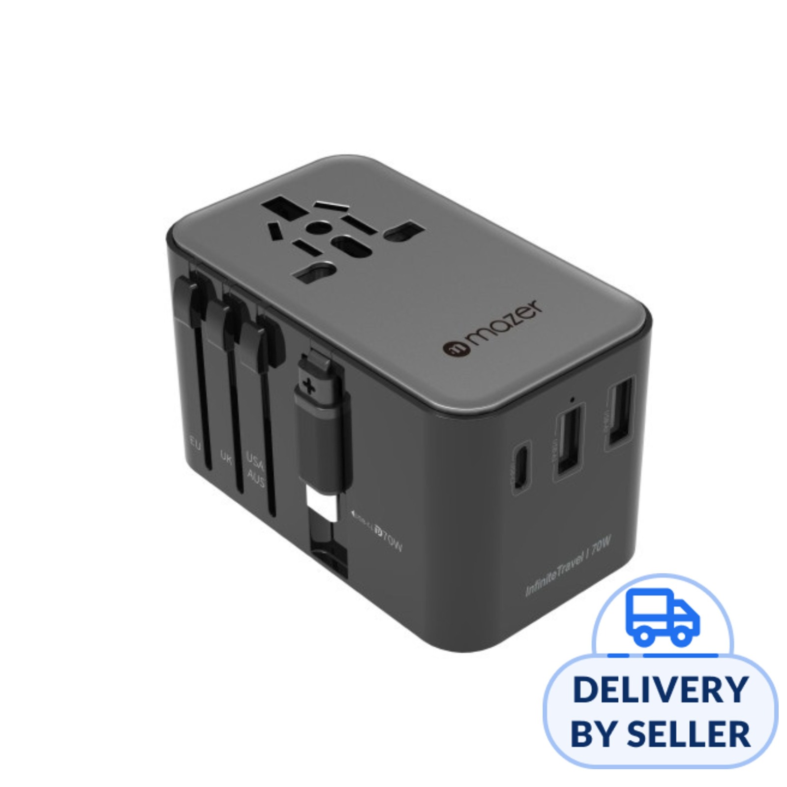 Mazer Infinite Universal Travel Adapter - Black & Grey | NTUC FairPrice