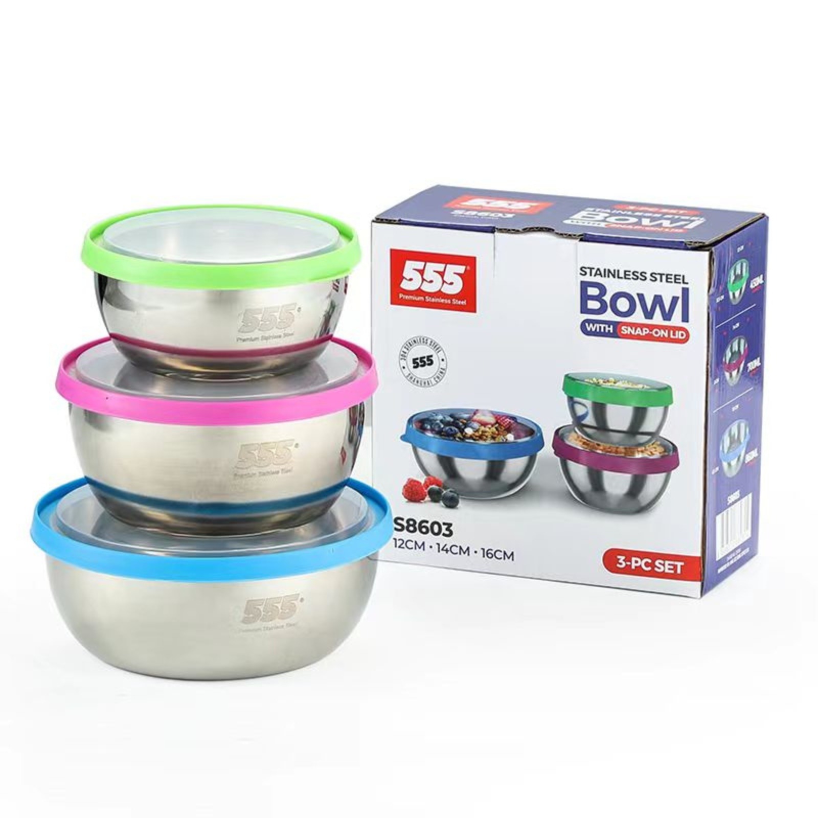 555 Stainless Steel Bowl With Snap-On Lid 3-pc Set | NTUC FairPrice