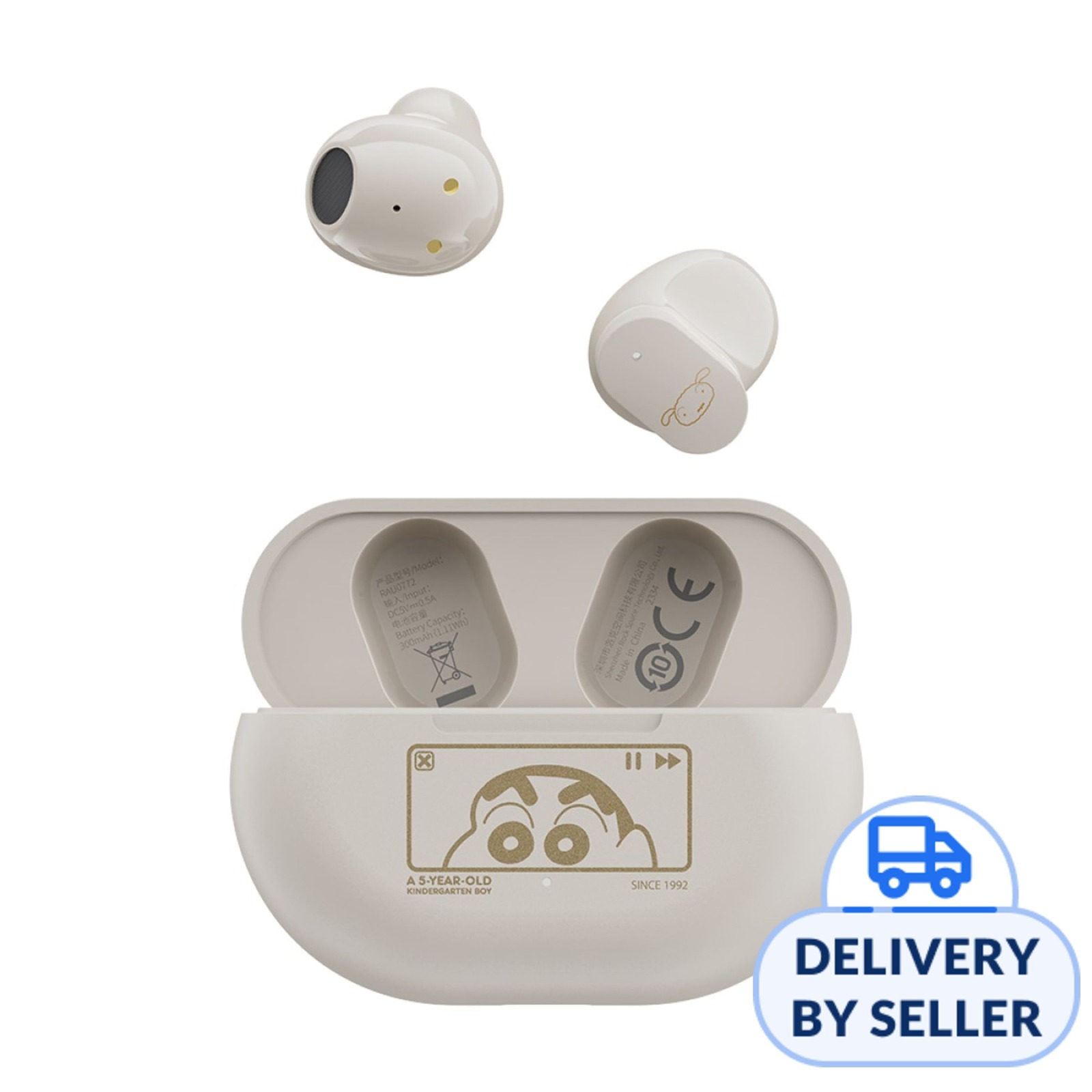 Crayon Shinchan Bean-shaped TWS Bluetooth Earphone Beige | NTUC FairPrice