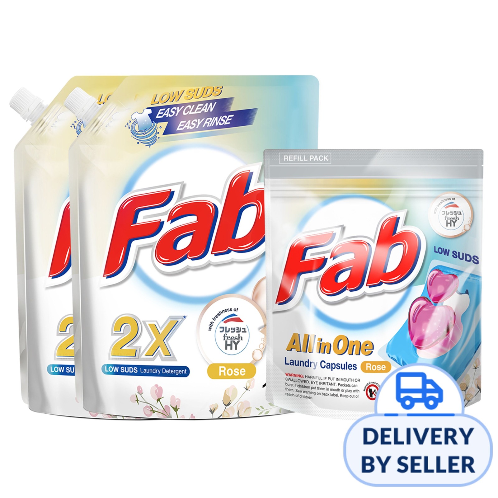 Fab All-in-One Laundry Capsules + Detergent Refill - Rose | NTUC FairPrice