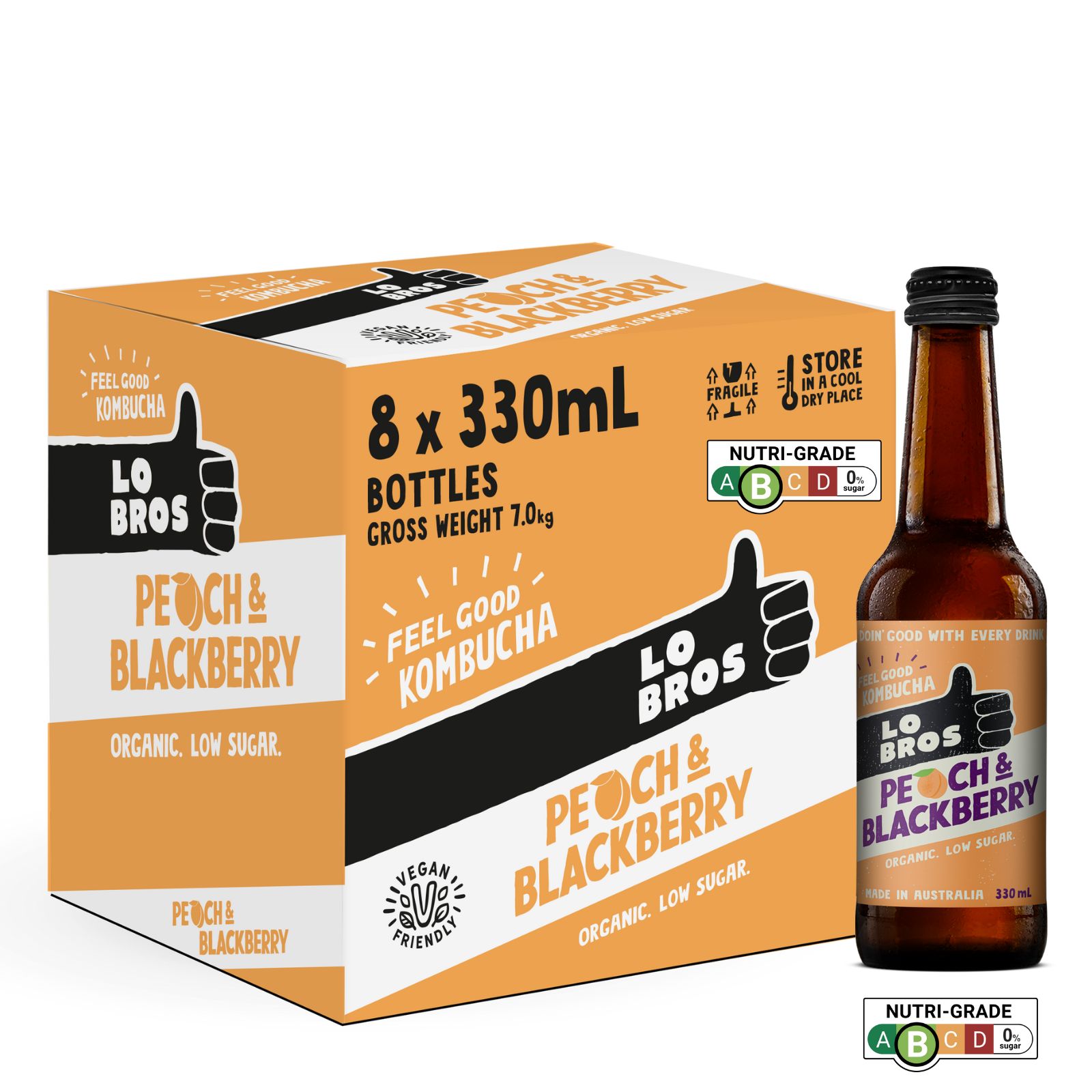 Lo Bros Organic Kombucha - Peach & Blackberry | NTUC FairPrice