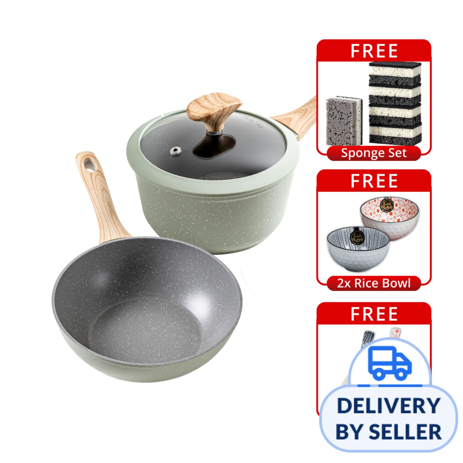 Table Matters-Everyday Chef 20cm Pot + 20cm Fry Pan - Sage | NTUC FairPrice