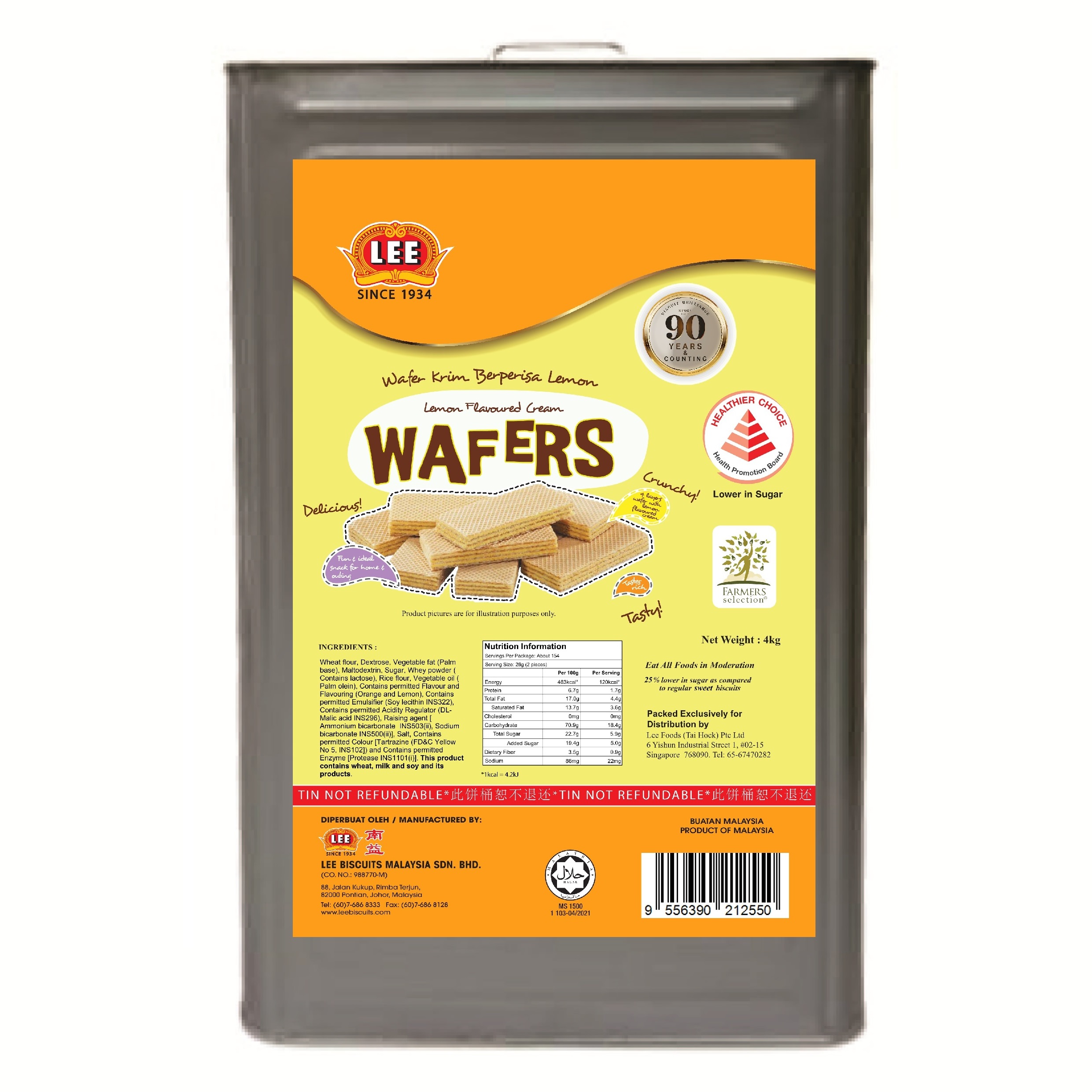 Lee Lemon Flavoured Wafers (HCS Less Sugar) - Bulk Tin | NTUC FairPrice