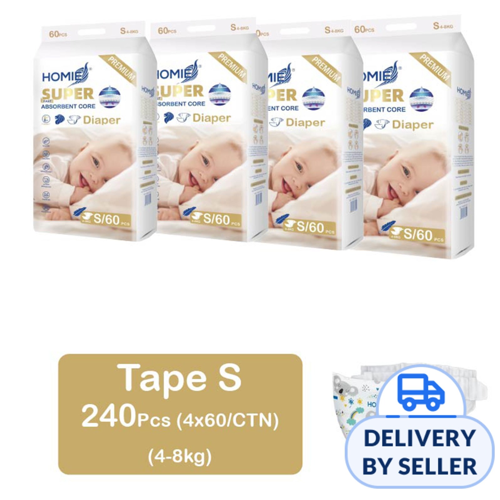Homie Premium Absorbent TAPE Diaper – Small | NTUC FairPrice