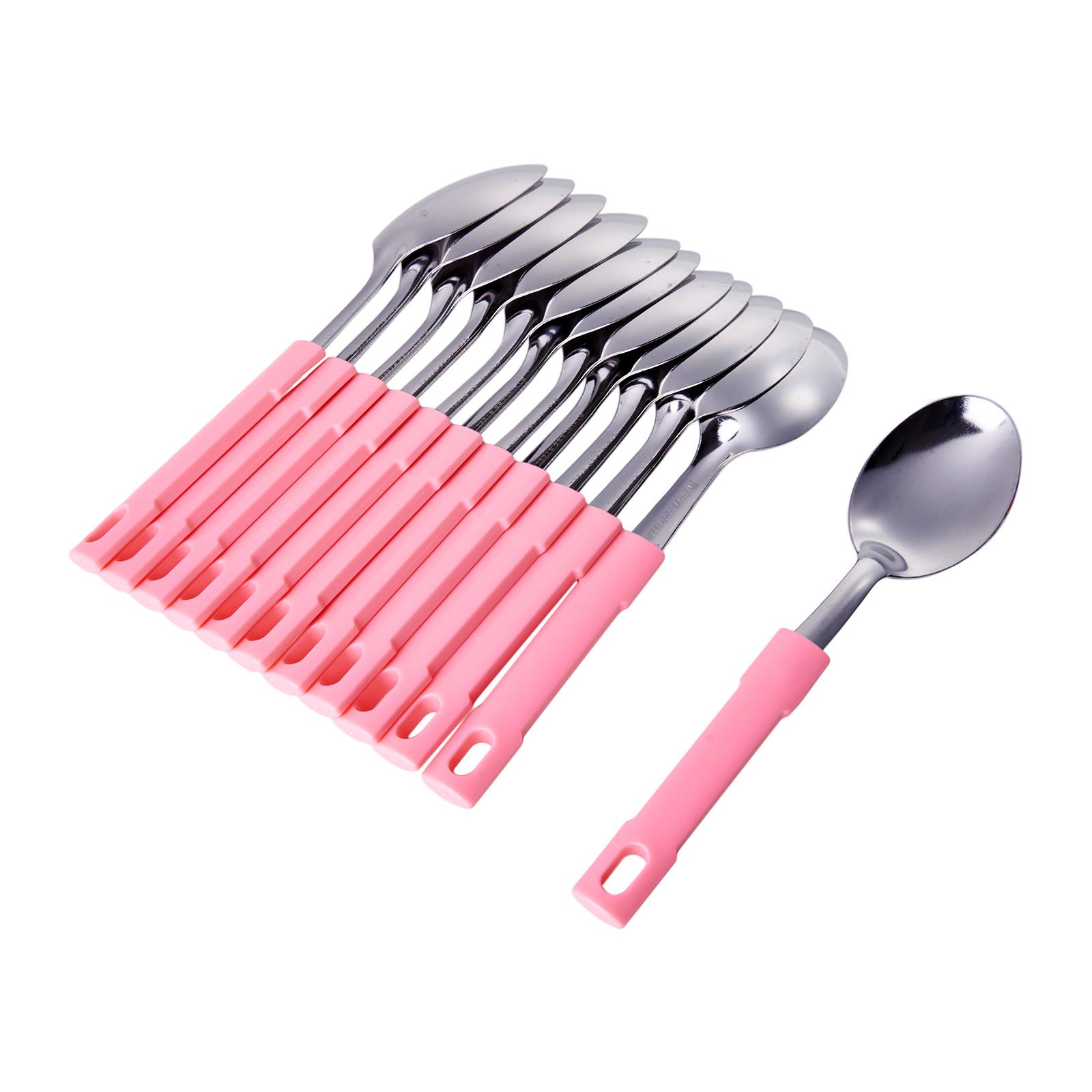 Poo Lee Stainless Steel Dessert Spoon (Pink) 12Pcs Set | NTUC FairPrice