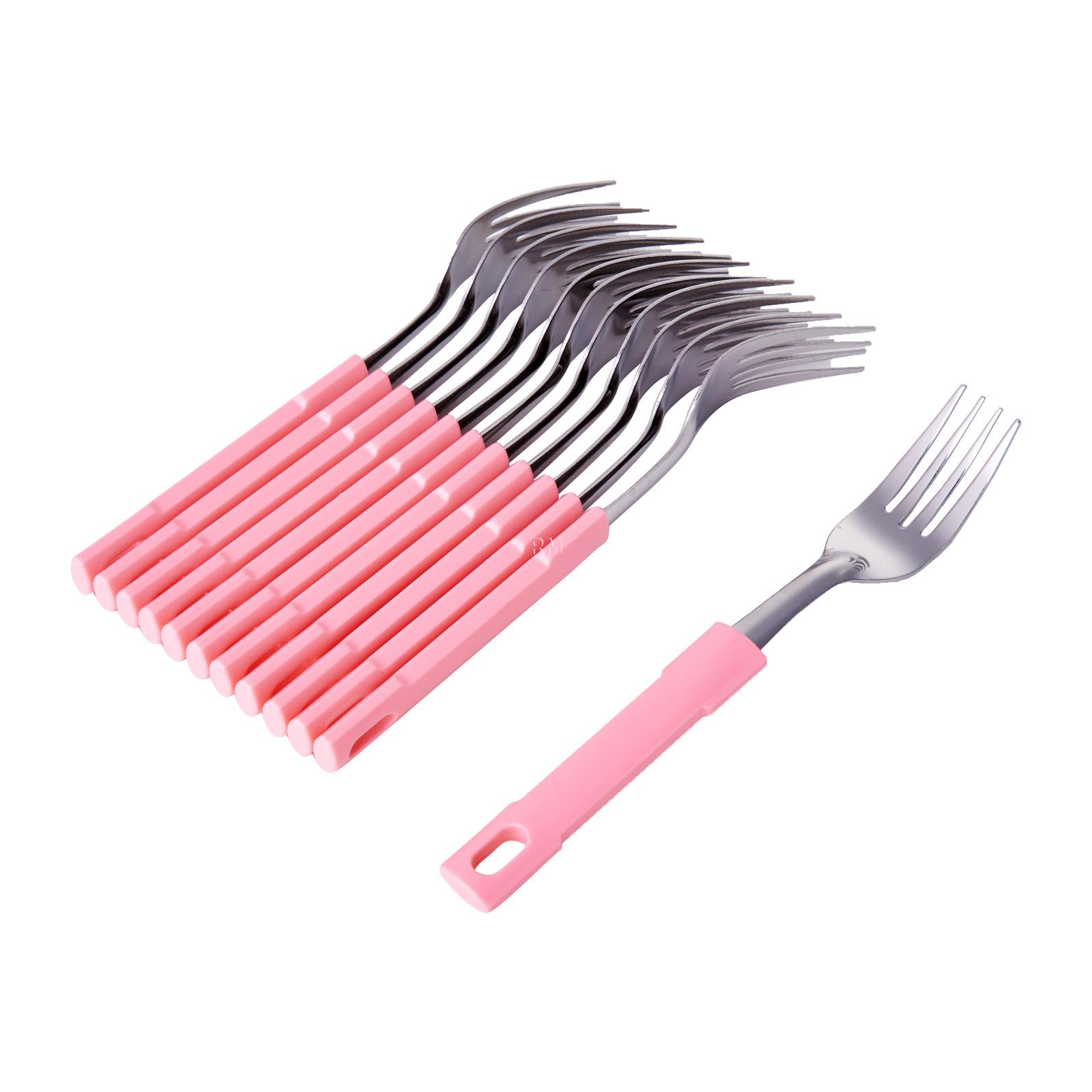Poo Lee Stainless Steel Dessert Fork (Pink) 12Pcs Set | NTUC FairPrice
