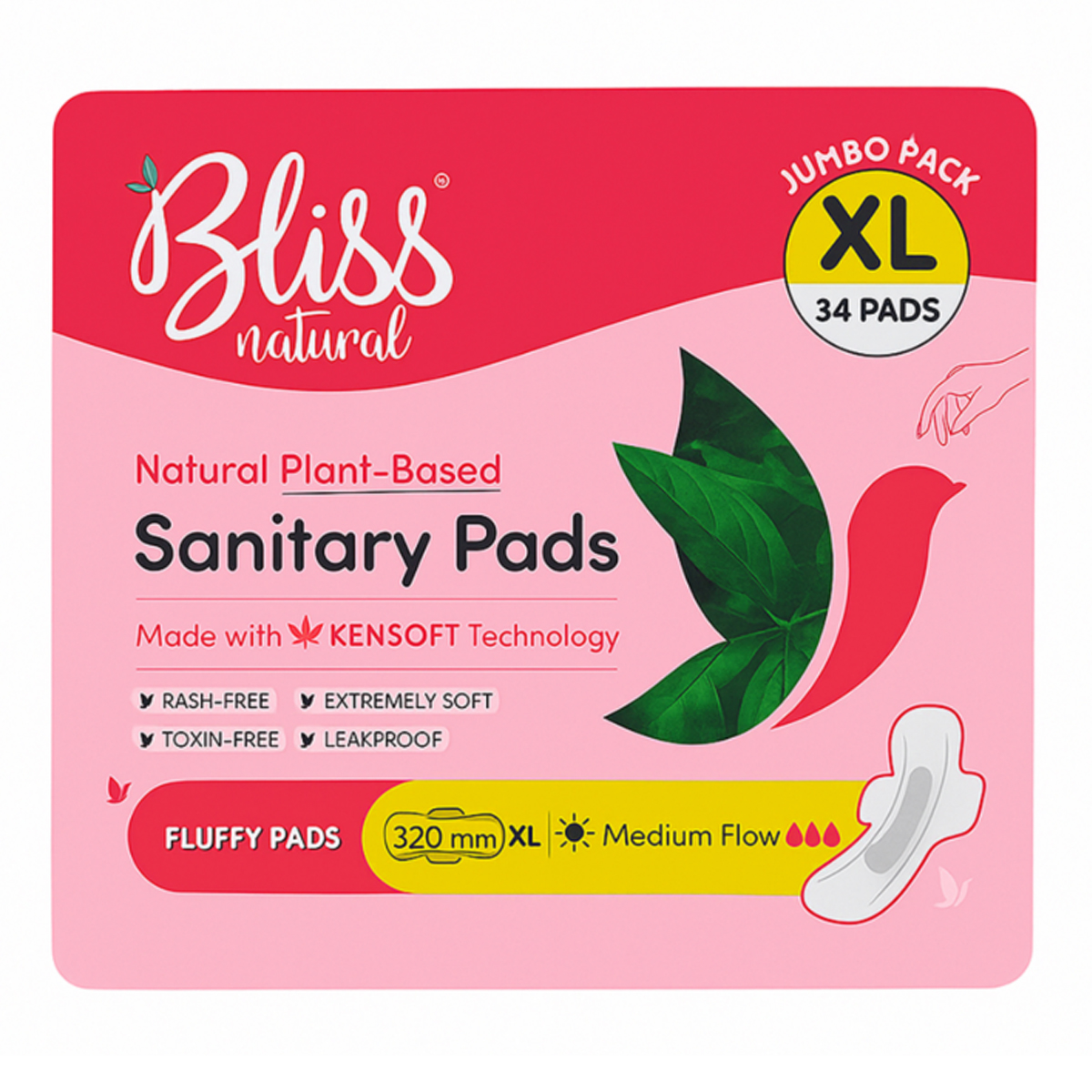 Bliss Natural XL Plant-Based Sanitary Pads – Jumbo Pack | NTUC FairPrice