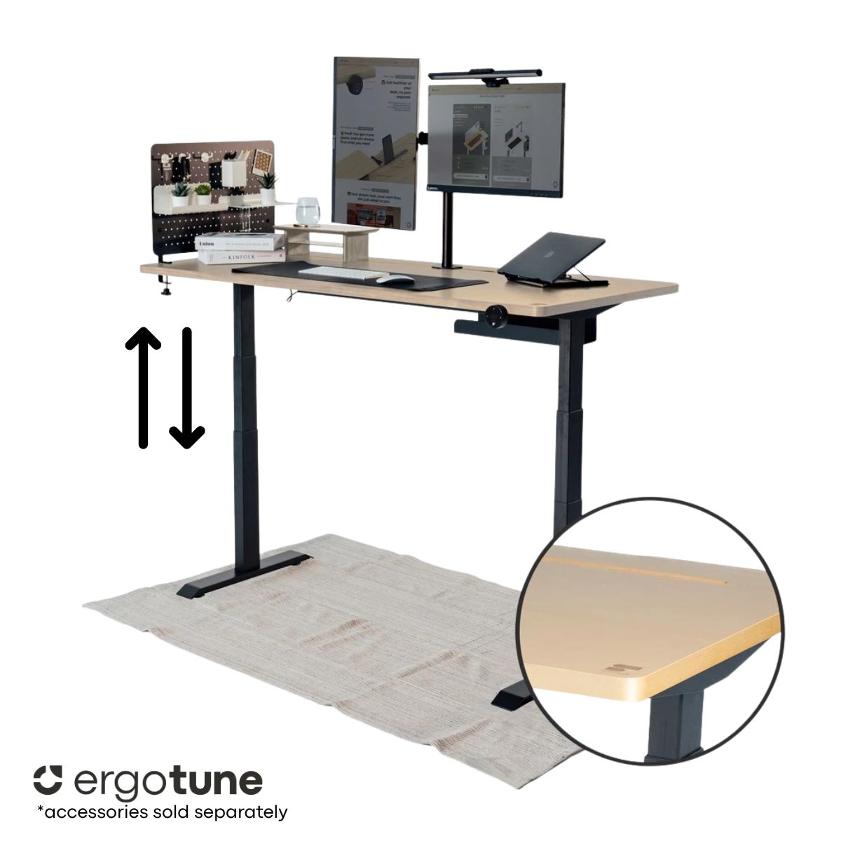 Everdesk Max Adjustable Table - Black B, Oak T (160x70cm) | NTUC FairPrice