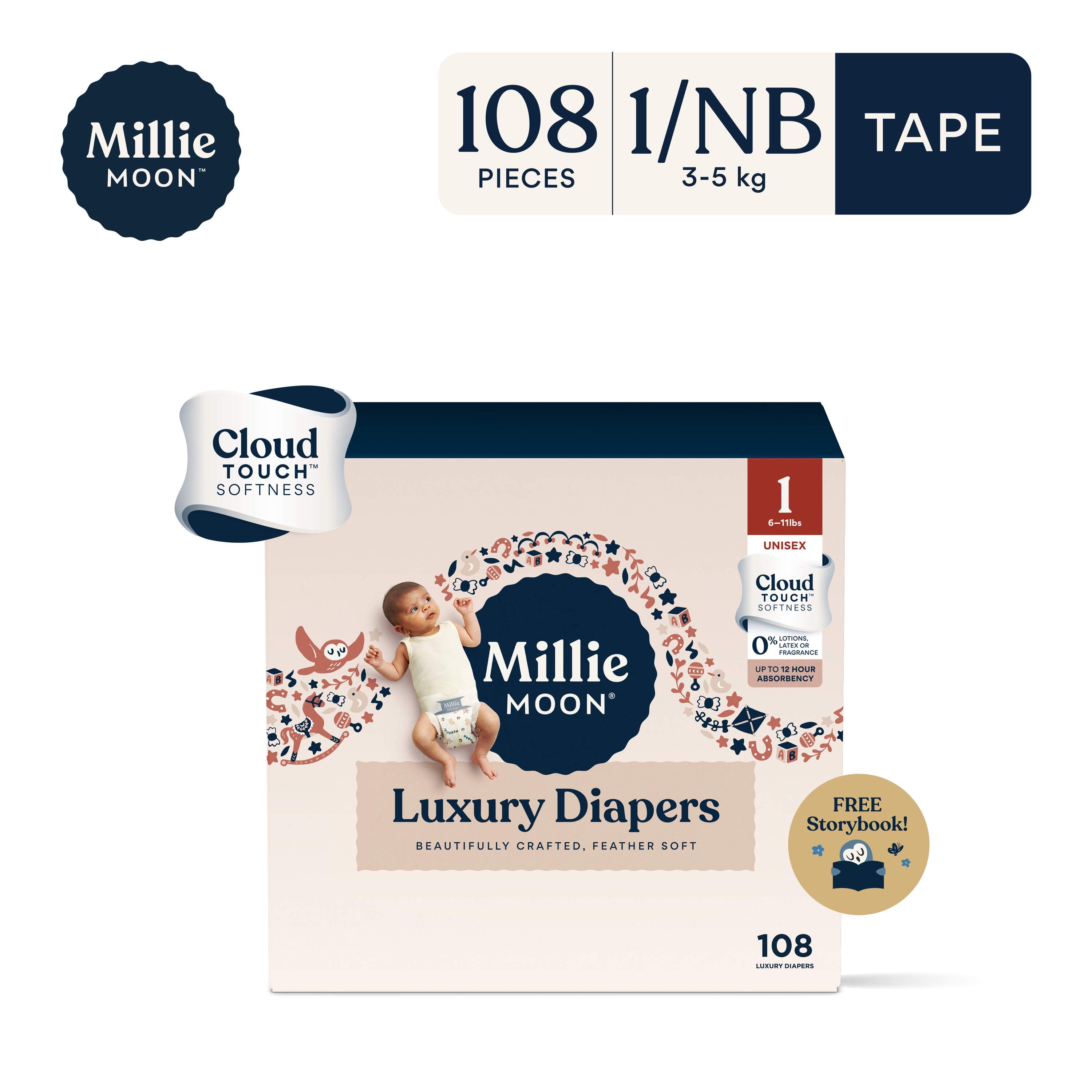 Millie Moon Luxury Tape Diaper - Newborn (Carton) | NTUC FairPrice
