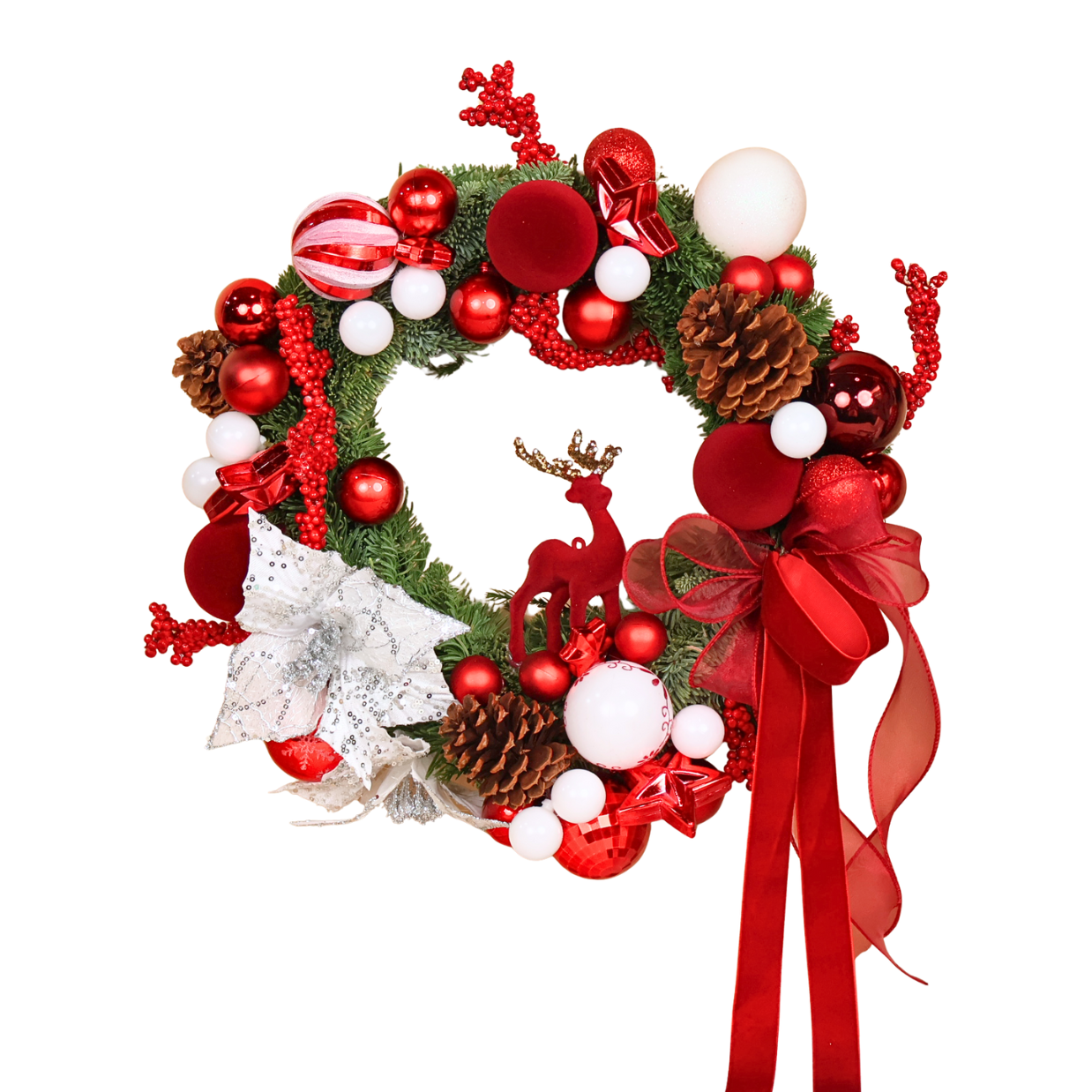 JM Flower Yuletide Ruby - Christmas Nobilis Wreath - 30cm | NTUC FairPrice