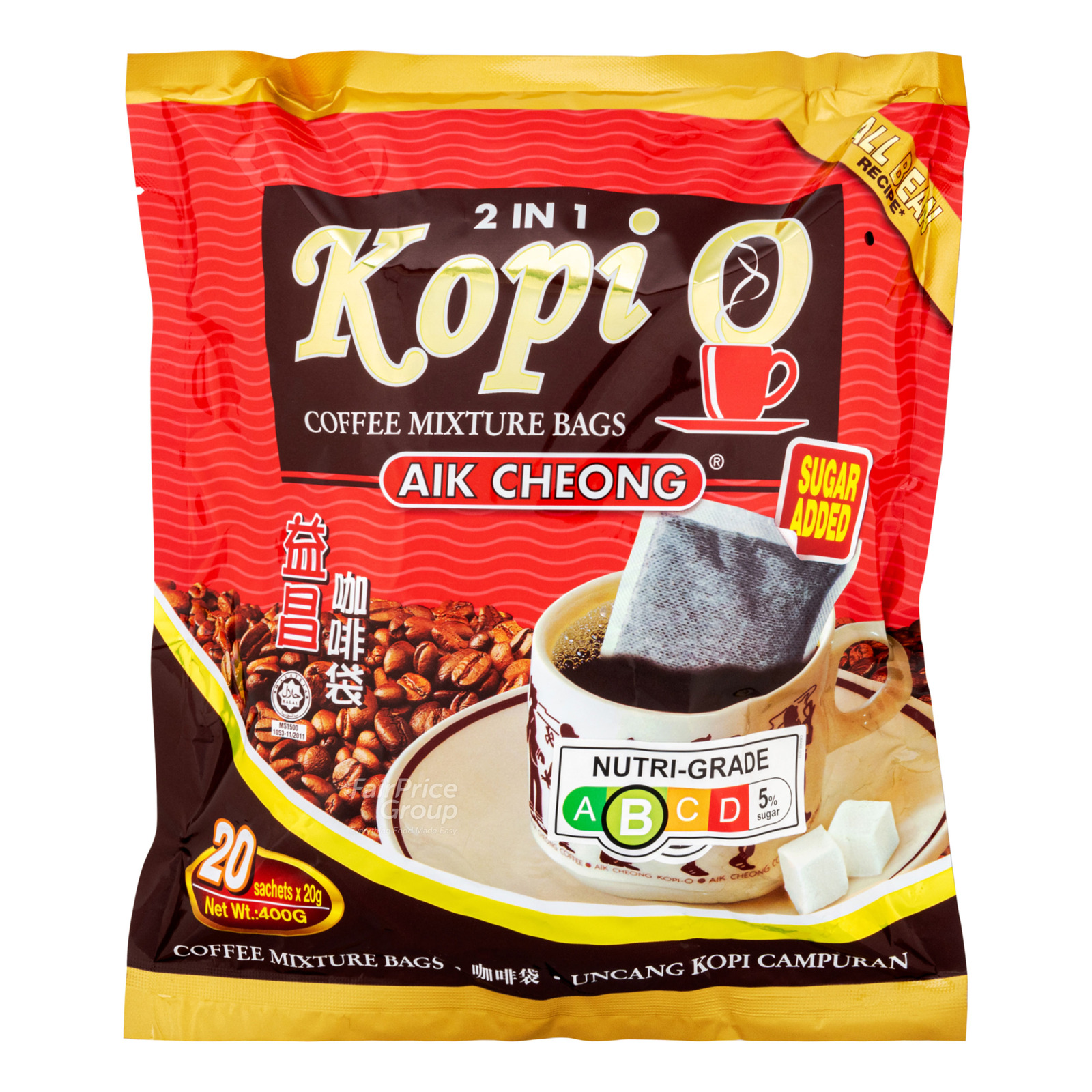 Aik Cheong 2 in 1 Kopi O Coffee Mixture Bags - Sugar Added | NTUC FairPrice