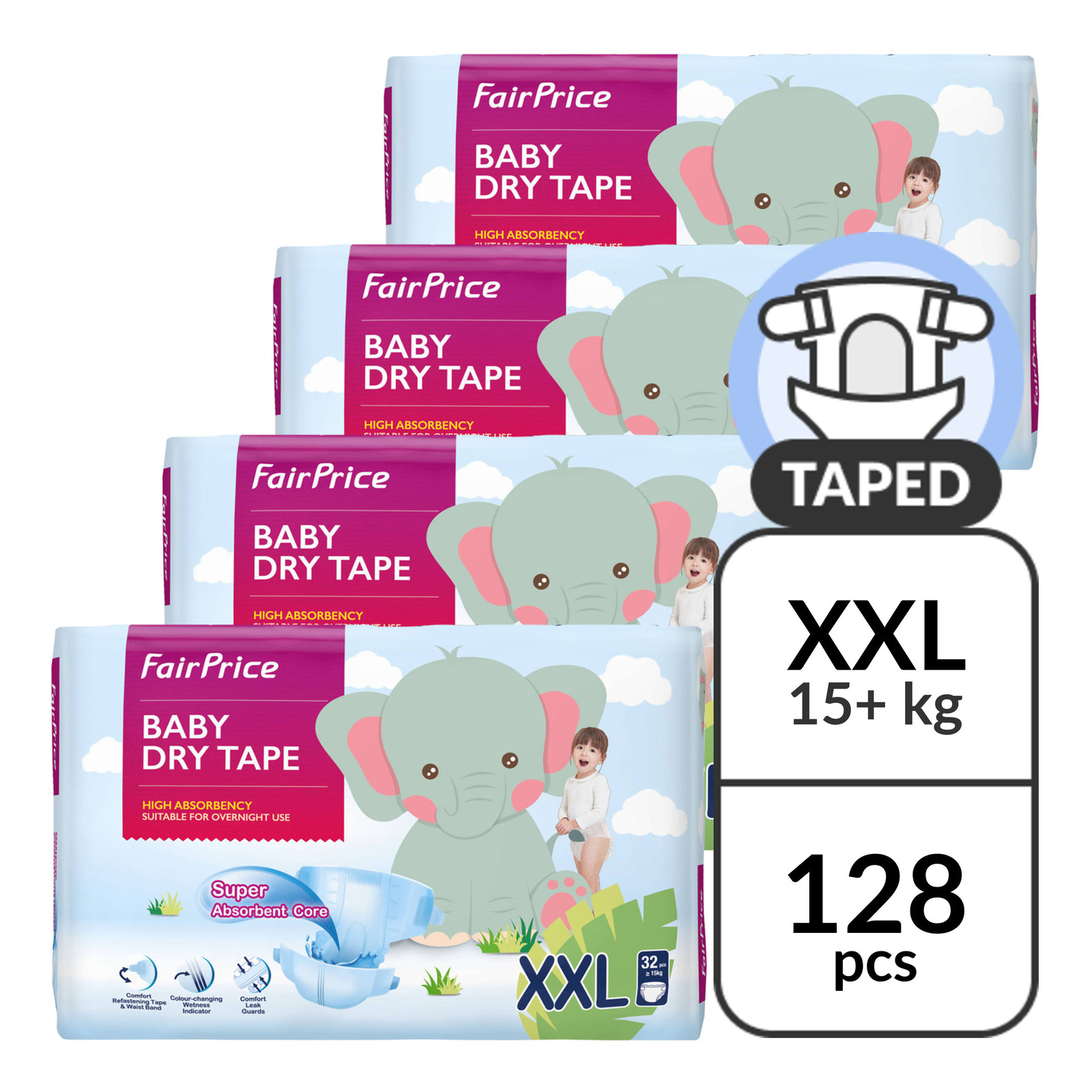 FairPrice Baby Extra Dry Skin Taped Diapers - XXL (15+kg) | NTUC FairPrice