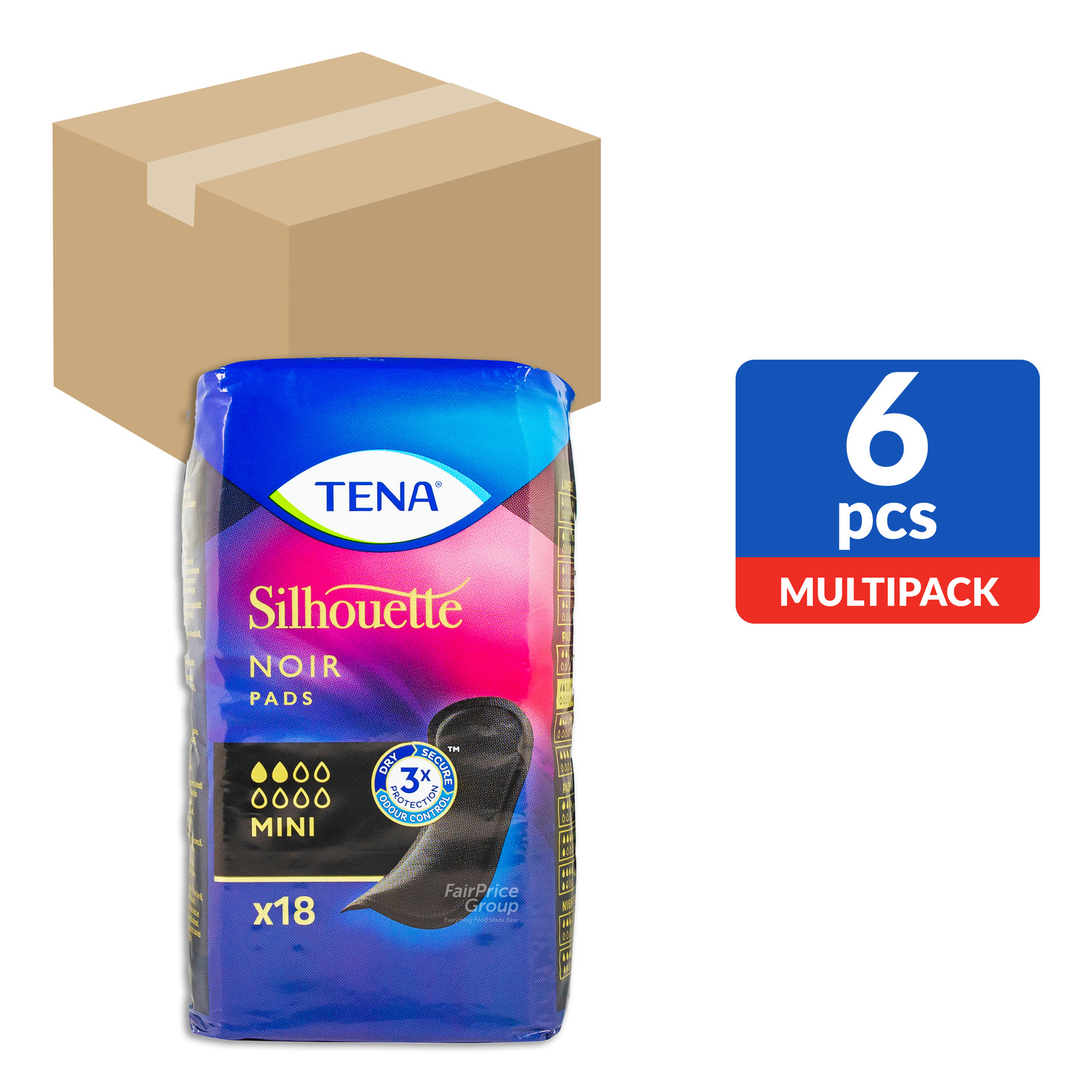 Tena Silhouette Noir Mini Black Pads | NTUC FairPrice