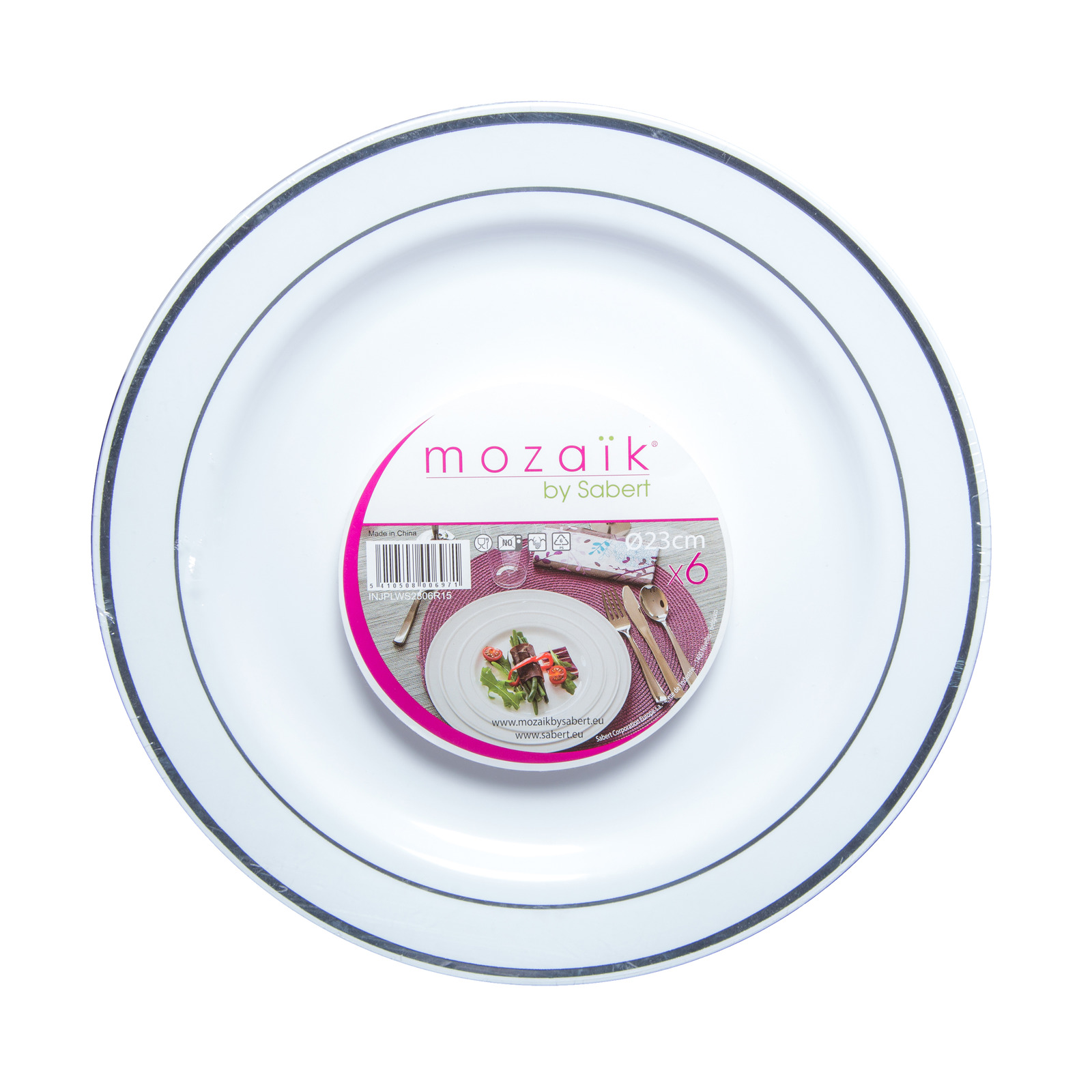 Mozaik White/Silver Rim Plates (23cm) | NTUC FairPrice